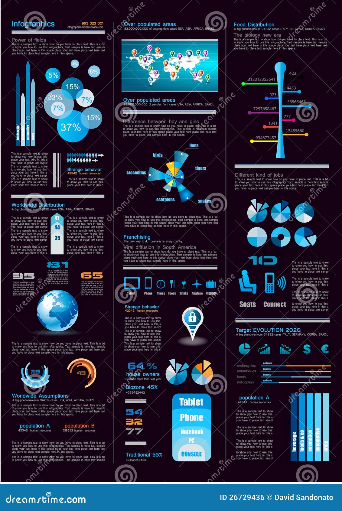 Infographics Page Template. Dashboard, Graphs And Charts. Cartoon ...