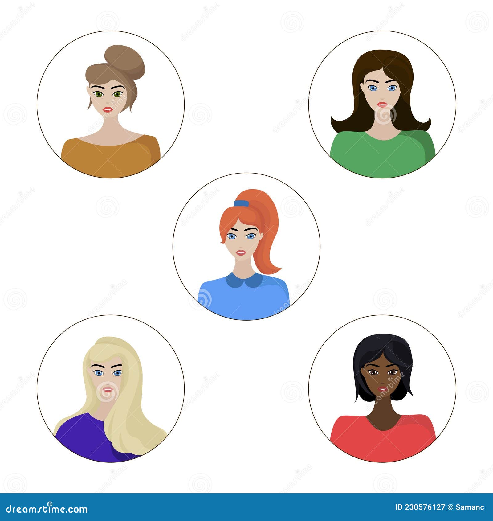 Infographics People, Five Female Faces. Avatar Stock Vector ...