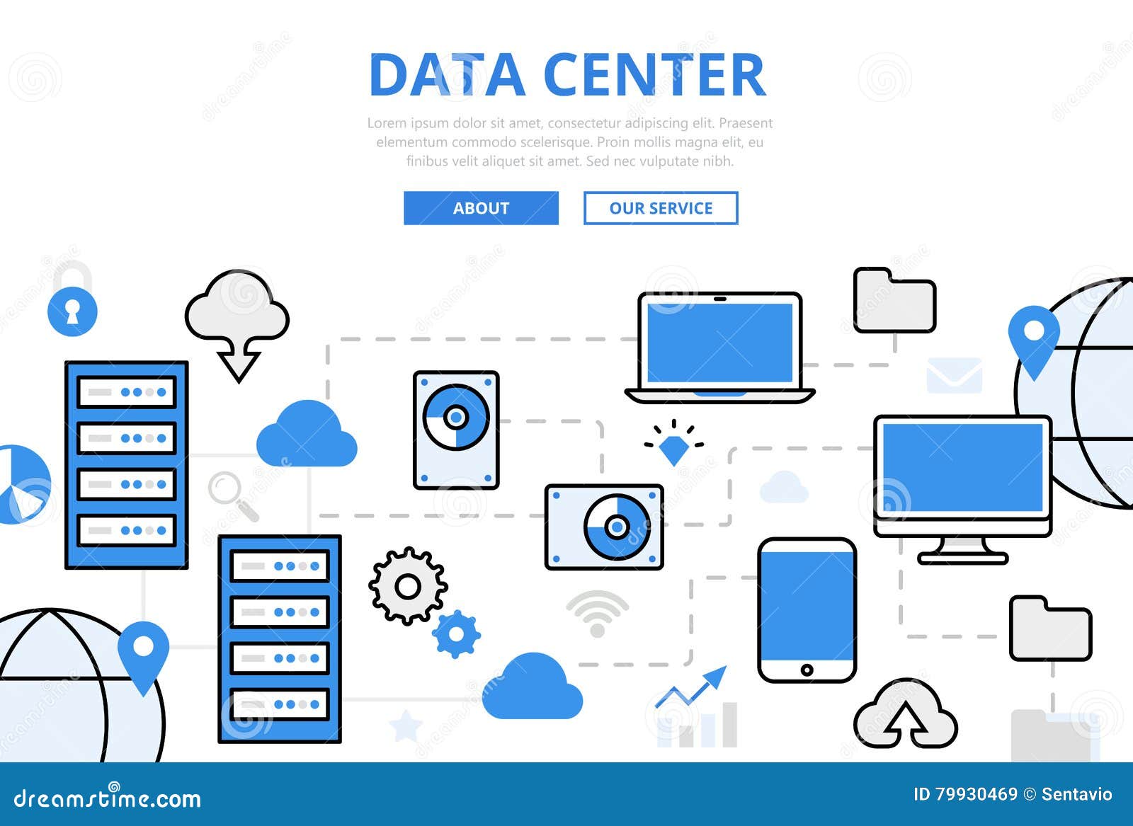 Infographics Plano Linear Del CENTRO DE DATOS Stock de ilustración ...
