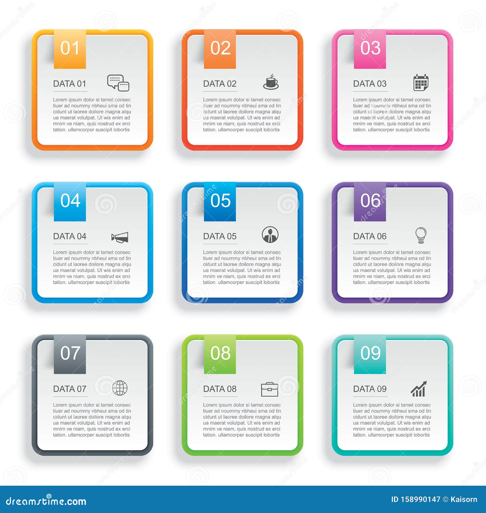 Infographics Rectangle Paper Index with 9 Data Template. Vector ...