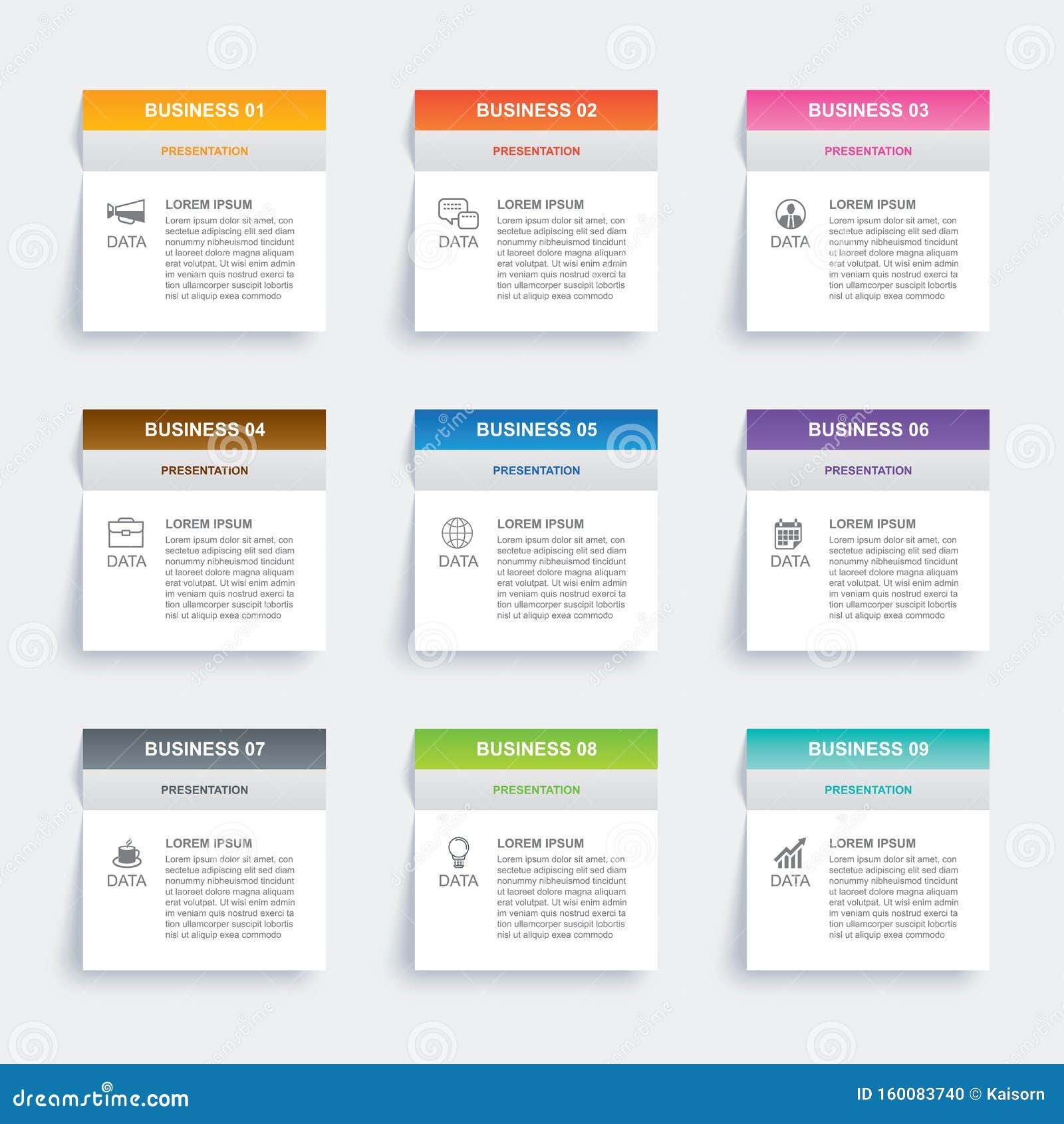 Infographics Rectangle Paper Index with 9 Data Template. Vector ...
