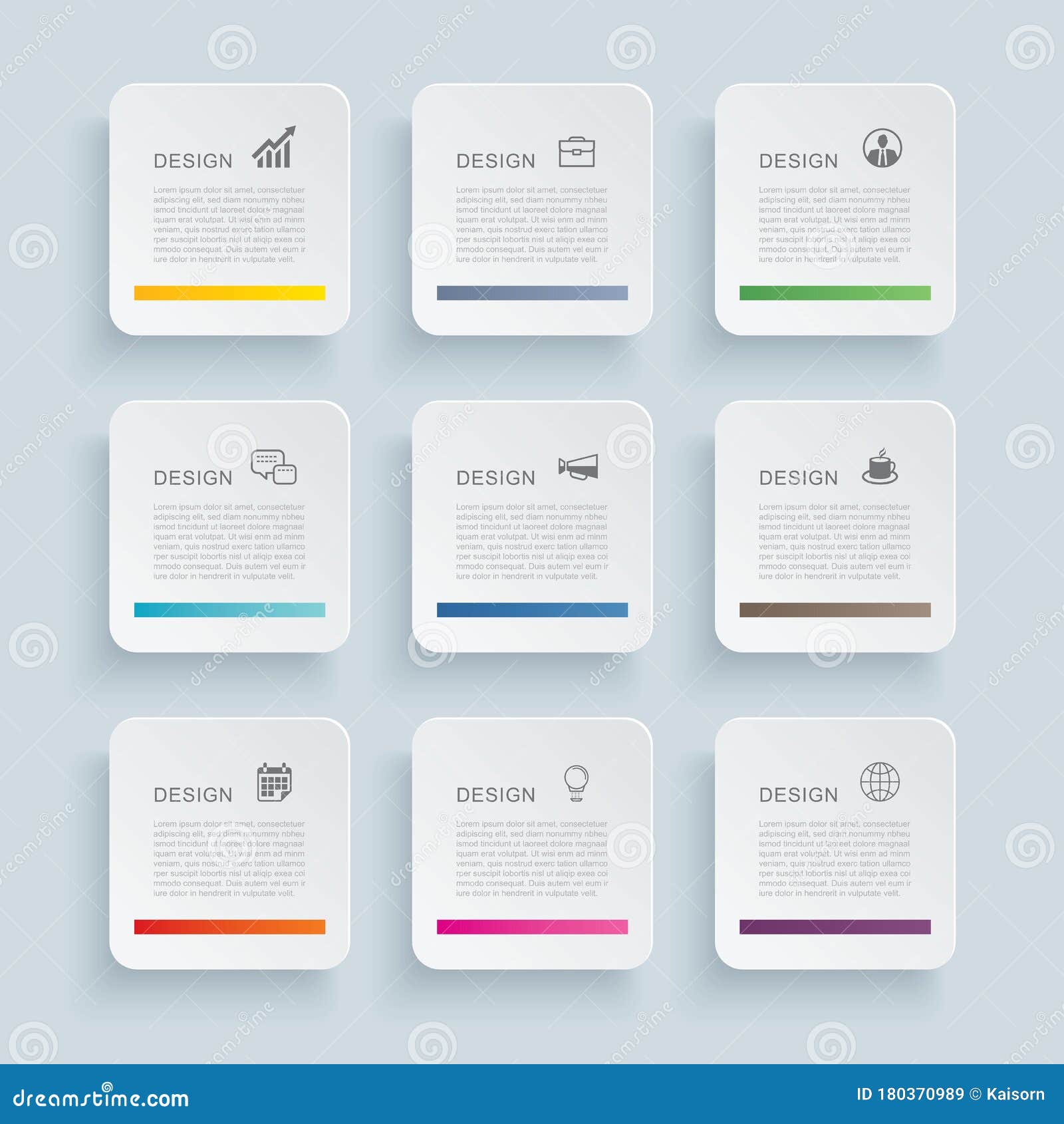 Infographics Rectangle Paper Index with 9 Data Template. Vector ...
