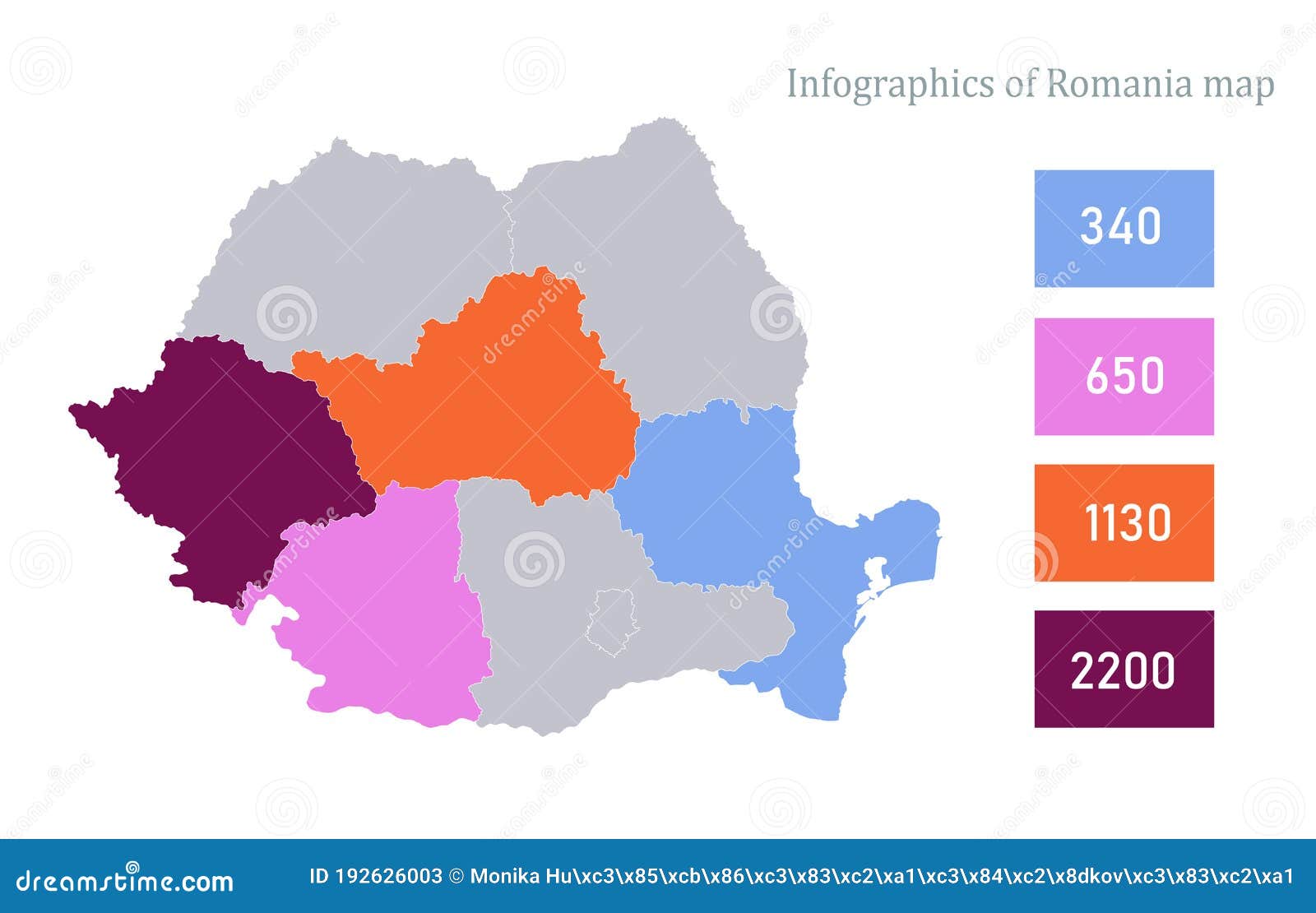 Infographics of Romania Map, Individual Regions Stock Vector ...