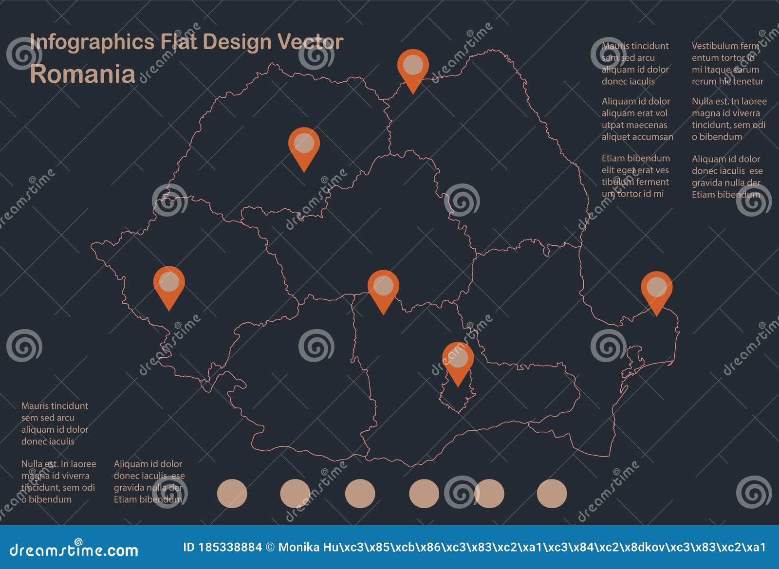 Romania Map Infographics Vector Template With Regions And Pointer Marks ...