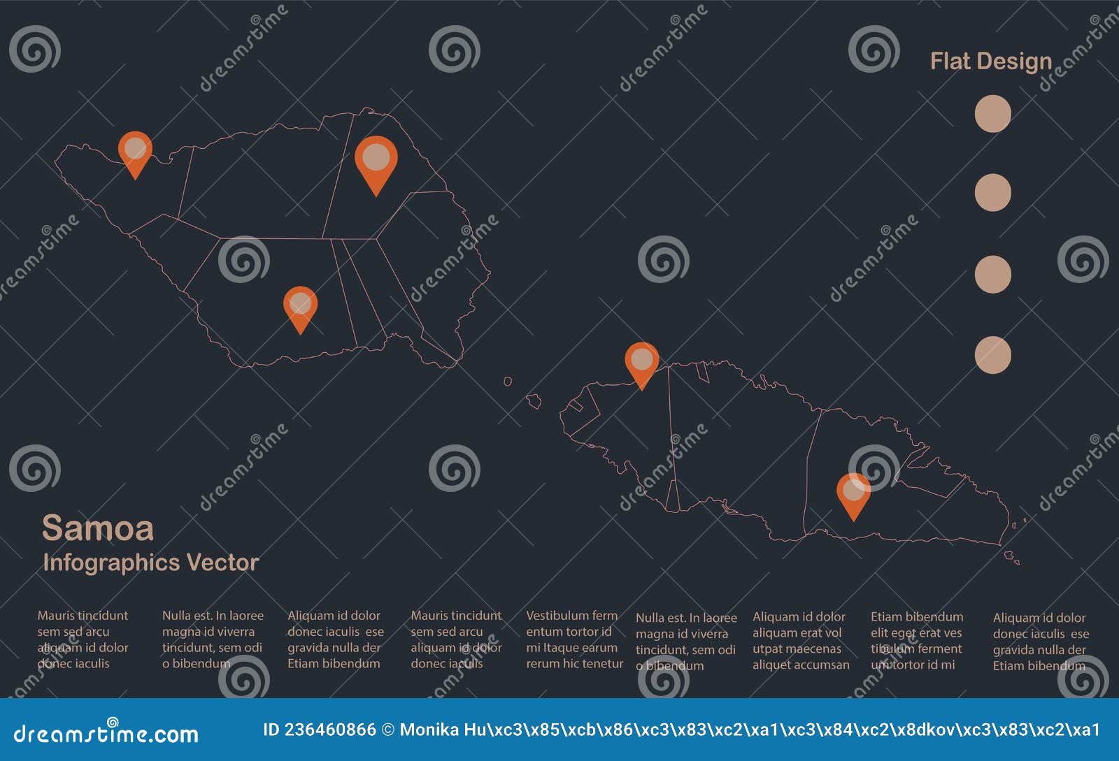 Infographics Samoa Map Outline, Flat Design, Color Blue Orange Stock ...