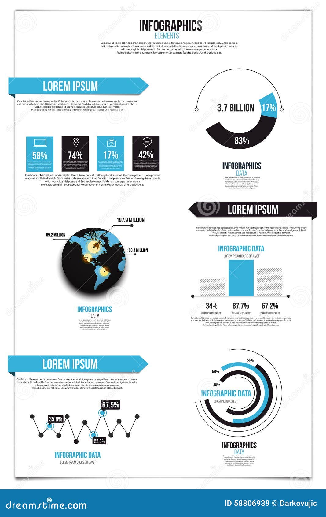 Infographics Set. Graphs and Elements Stock Vector - Illustration of ...