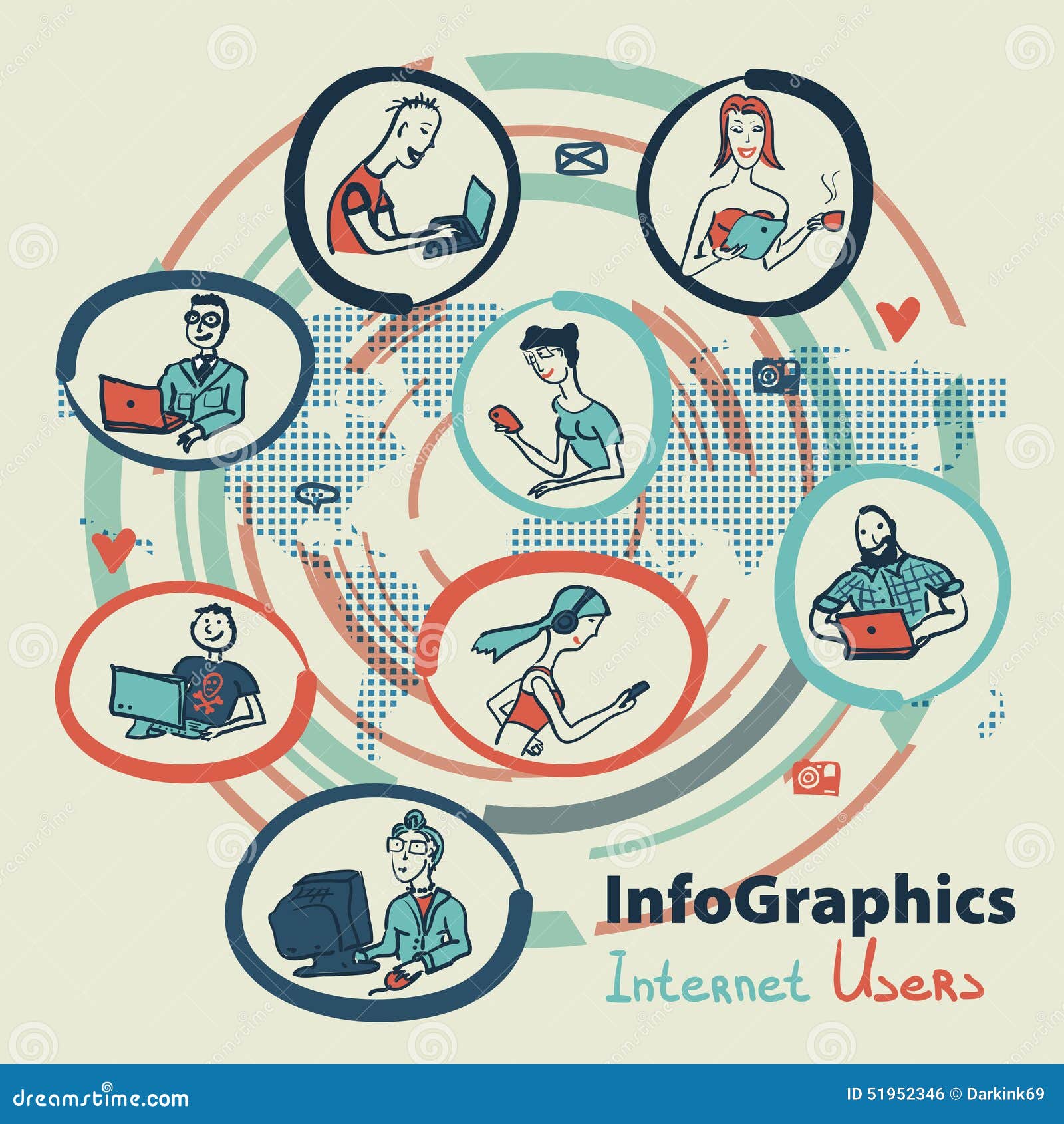 Infographics Set in the Style of a Sketch of the Global Internet Stock ...