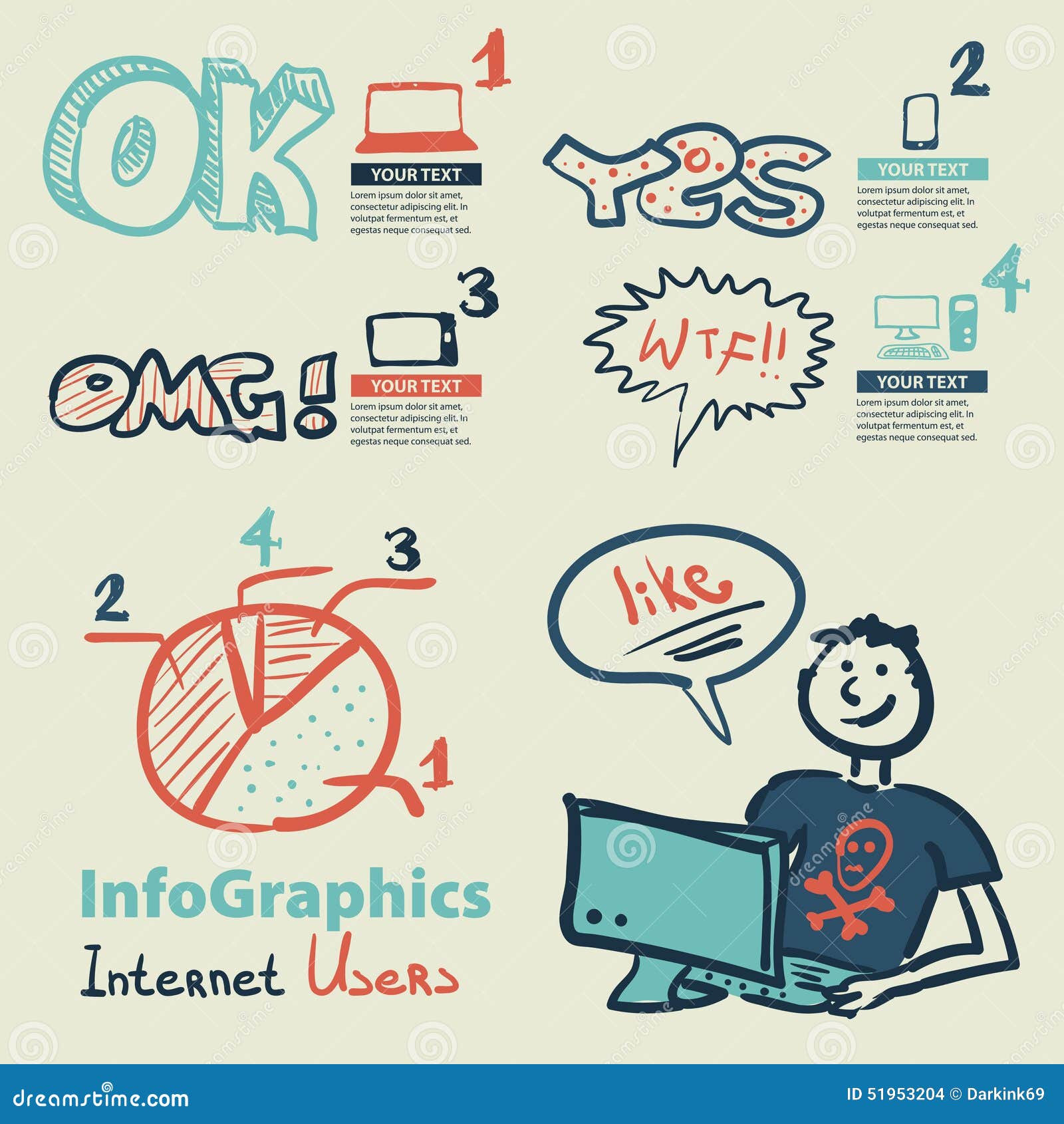 Infographics Set in the Style of a Sketch of the Global Internet Stock ...