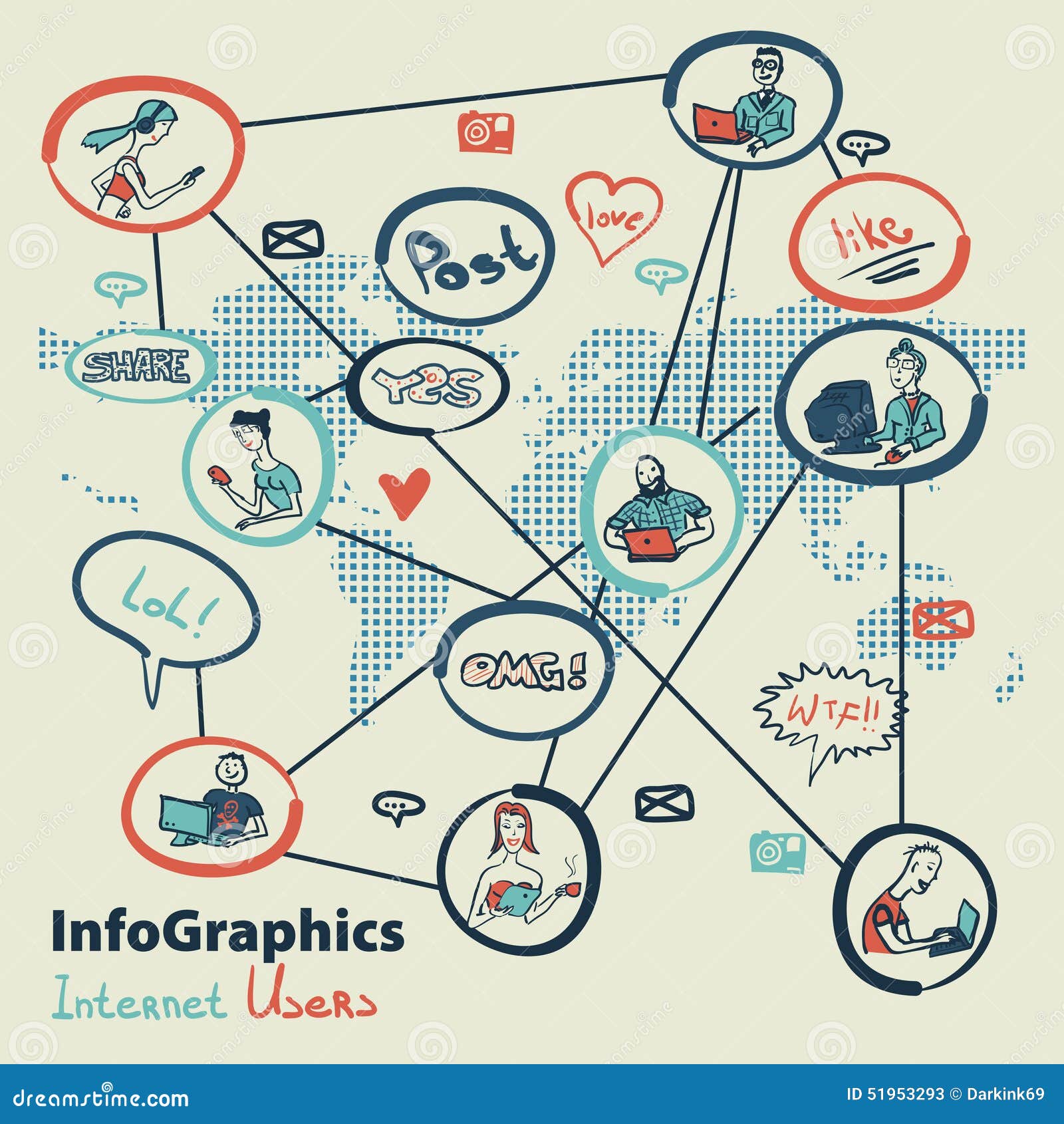 Infographics Set in the Style of a Sketch of the Global Internet Stock ...