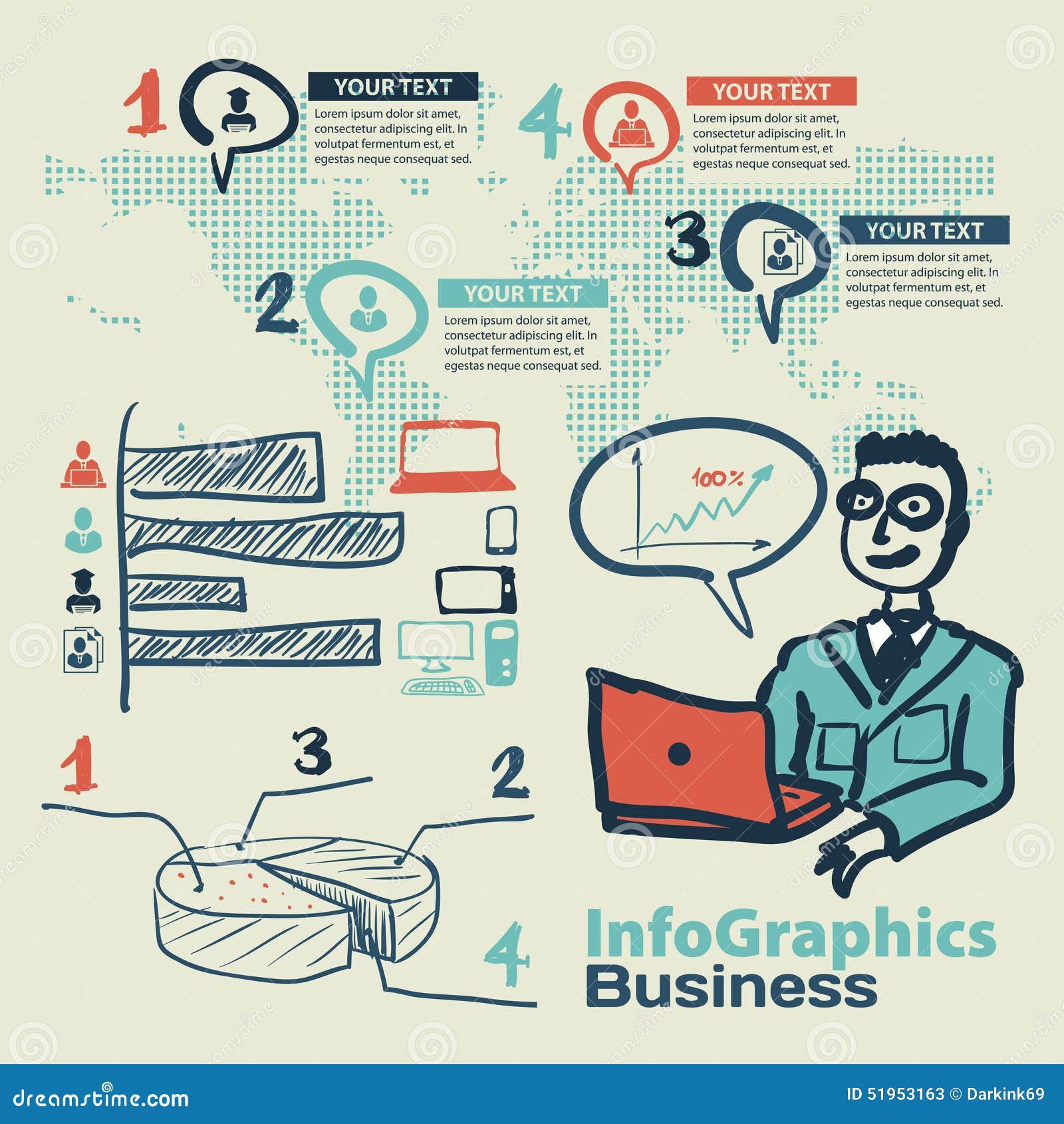 Infographics Set in the Style of a Sketch of the Global Internet Stock ...