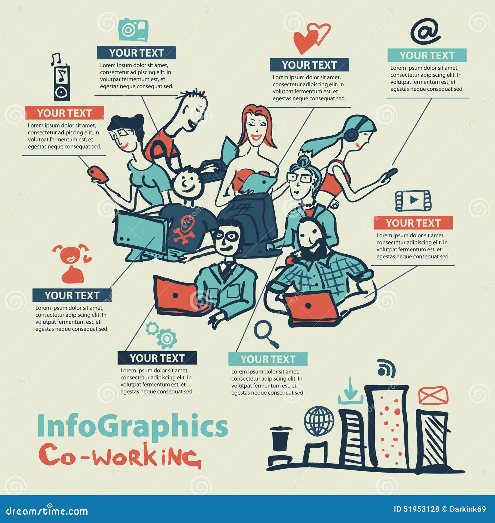 Infographics Set in the Style of a Sketch of the Global Internet Stock ...