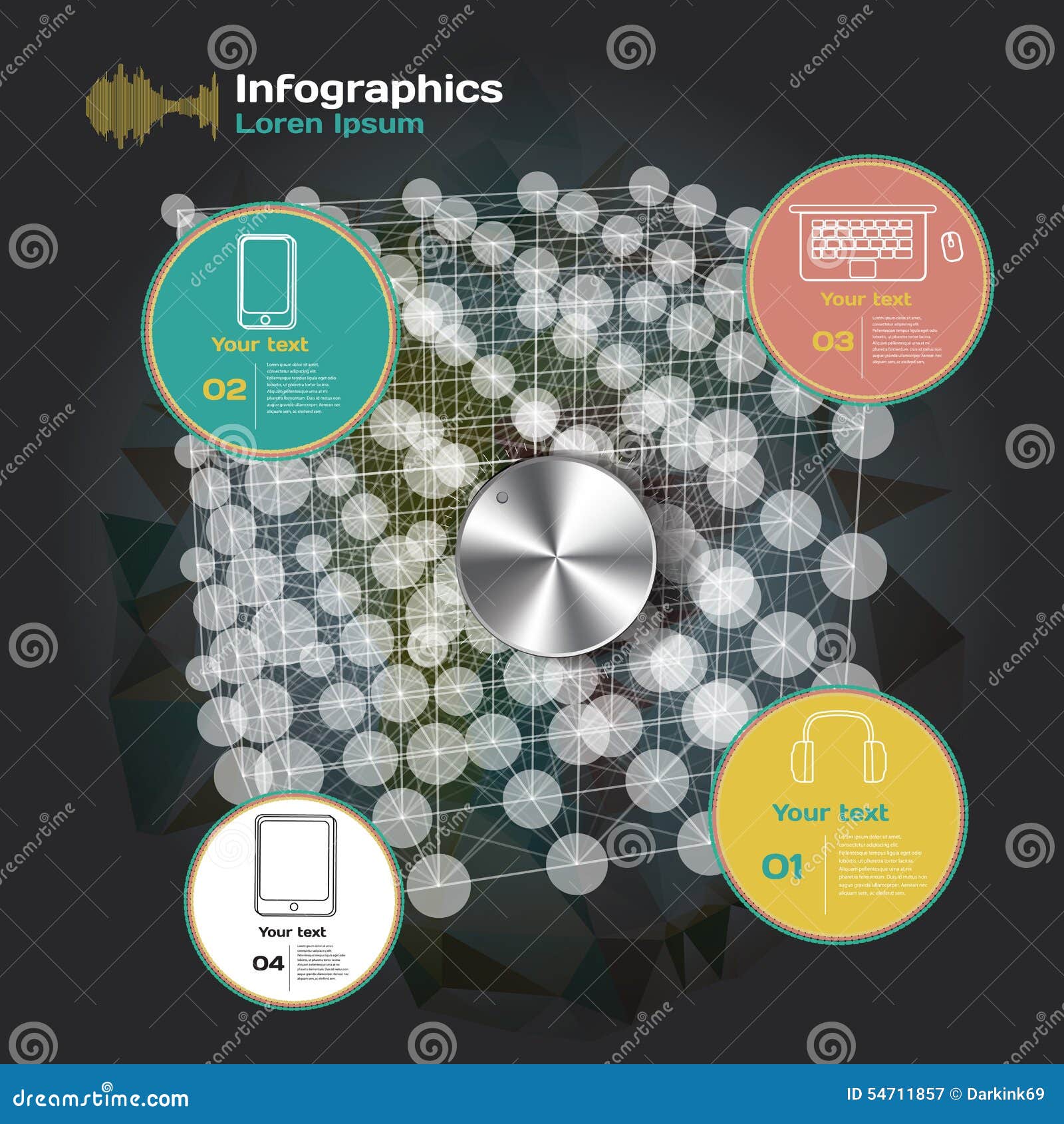 Infographics with Sound Waves on a Dark Background Stock Vector ...