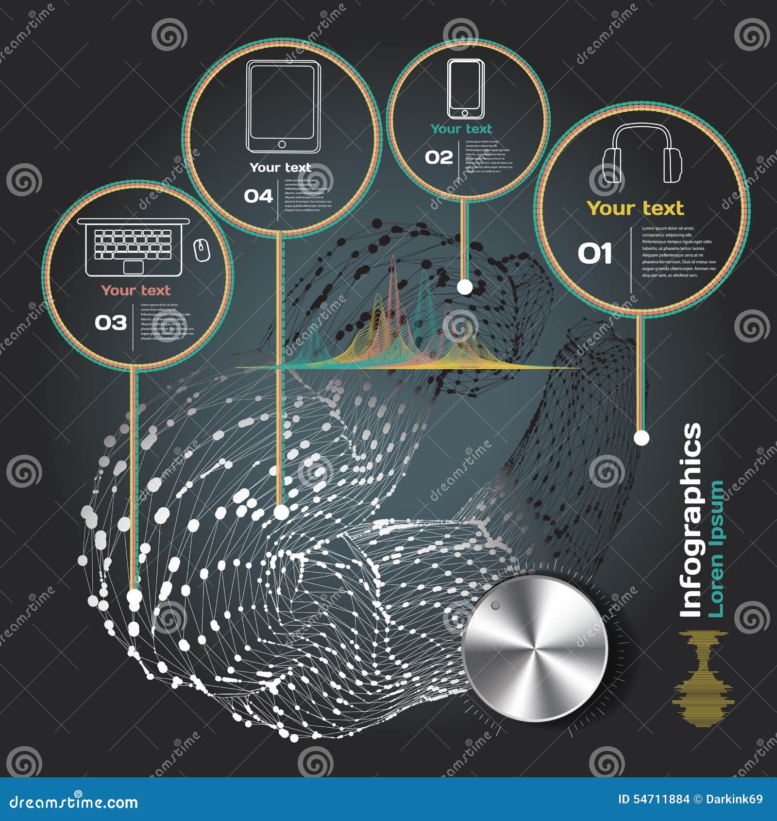 Infographics with Sound Waves on a Dark Background Stock Vector ...