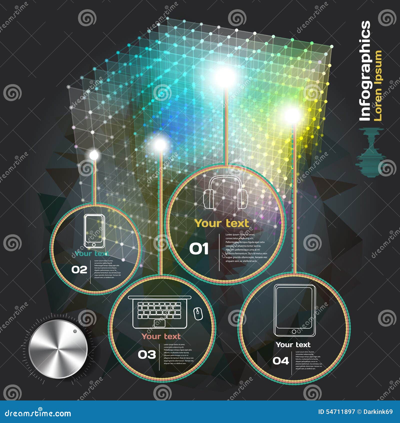 Infographics with Sound Waves on a Dark Background Stock Vector ...