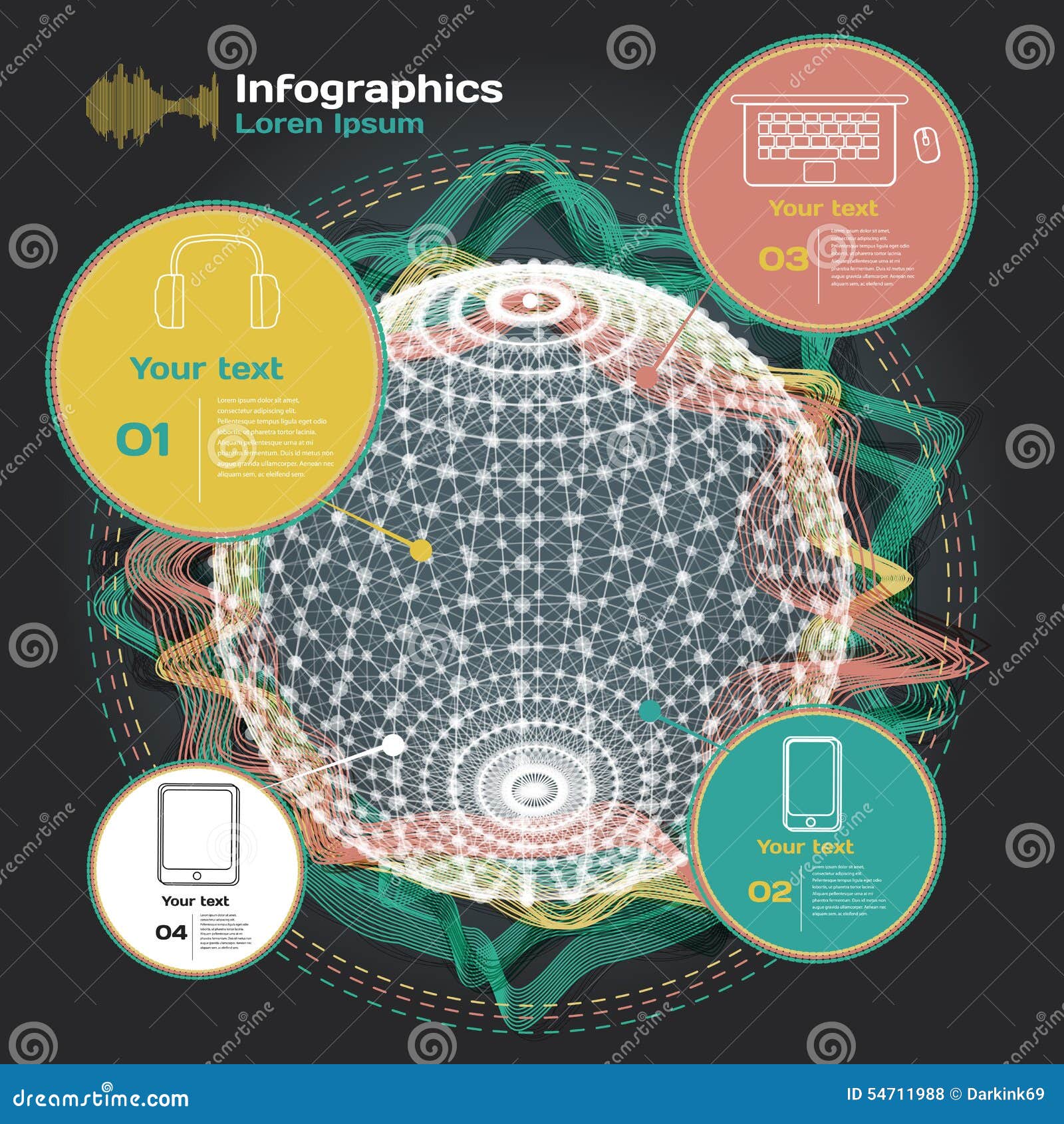 Infographics With Sound Waves On A Dark Background Vector Illustration ...