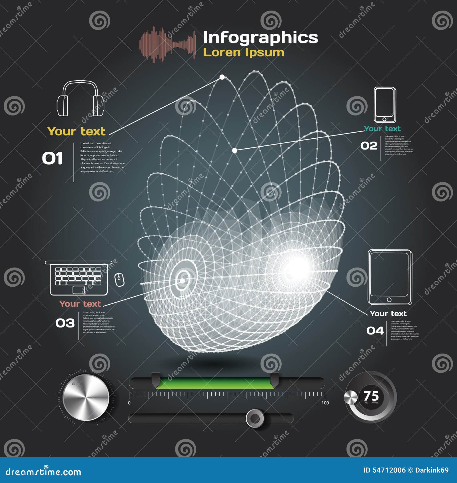 Infographics with Sound Waves on a Dark Background Stock Vector ...