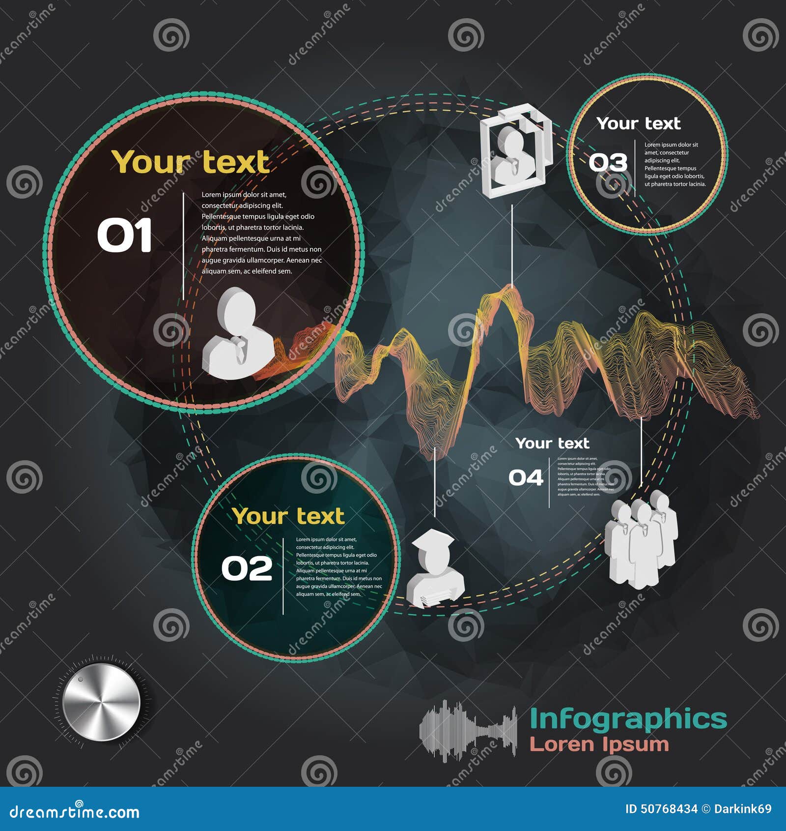 Infographics with Sound Waves on Dark Background with Business Stock ...