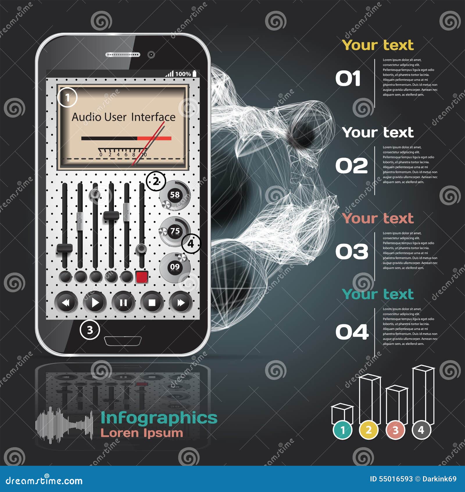 Infographics With Sound Waves On A Dark Background Vector Illustration ...
