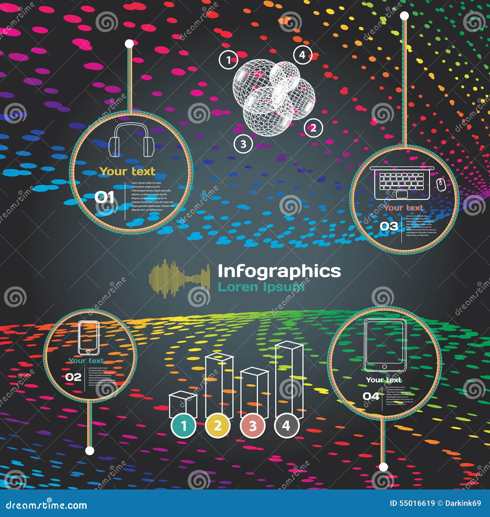 Infographics with Sound Waves on a Dark Background on Theme Stock ...