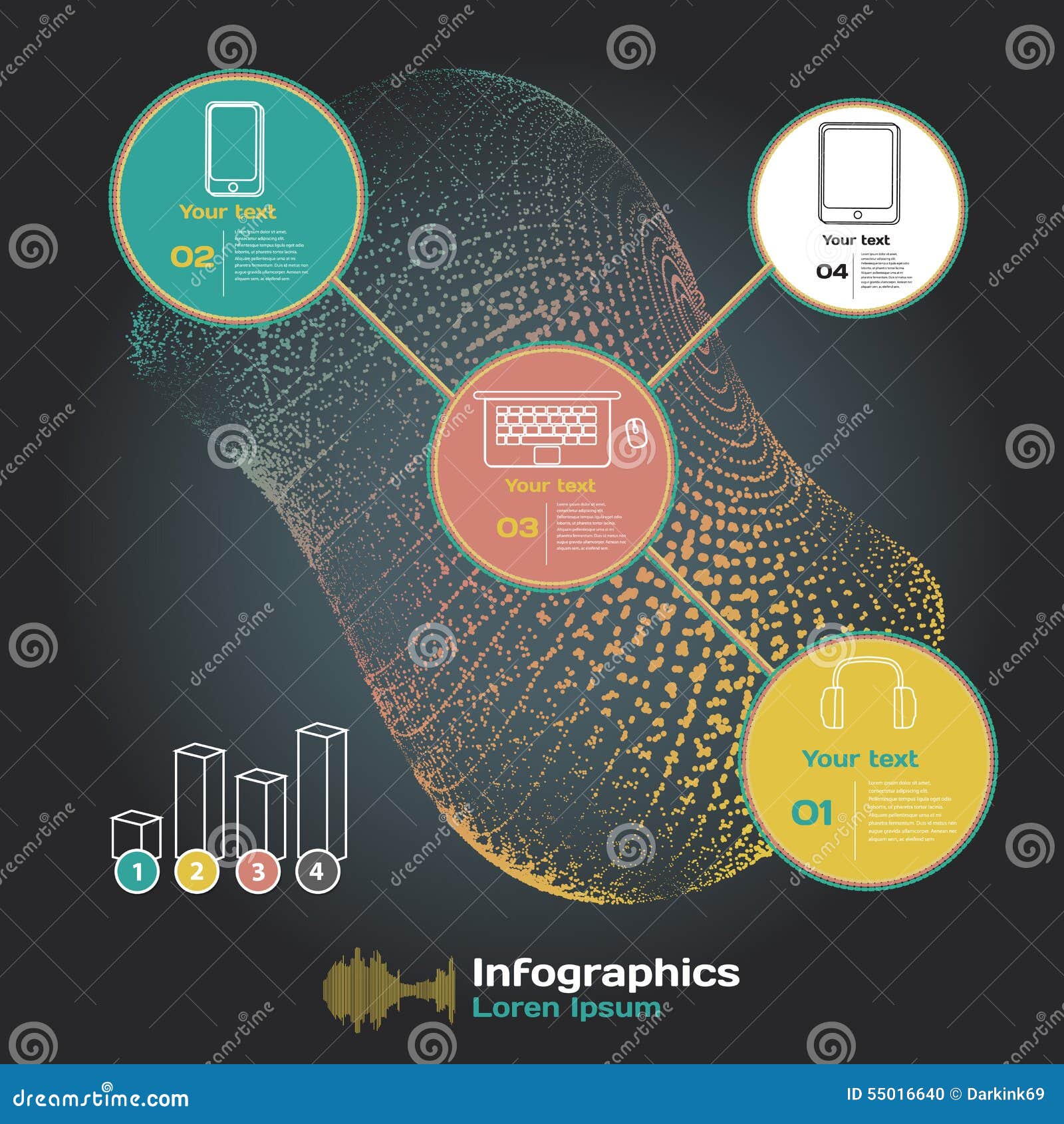 Infographics With Sound Waves On A Dark Background On Theme Vector ...