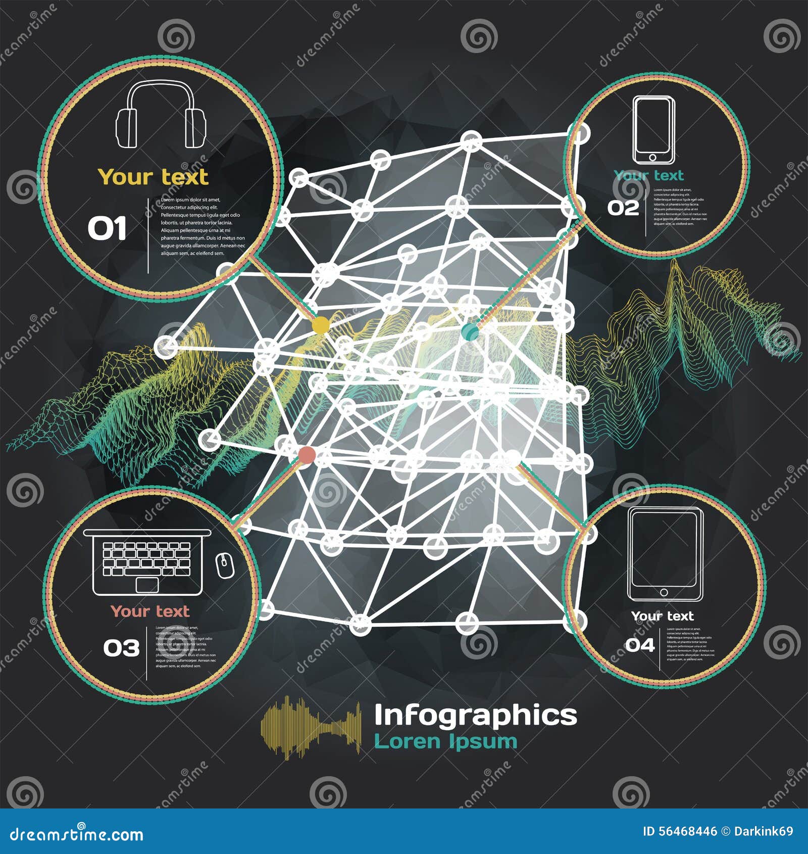 Infographics with Sound Waves on a Dark Background on Theme Stock ...