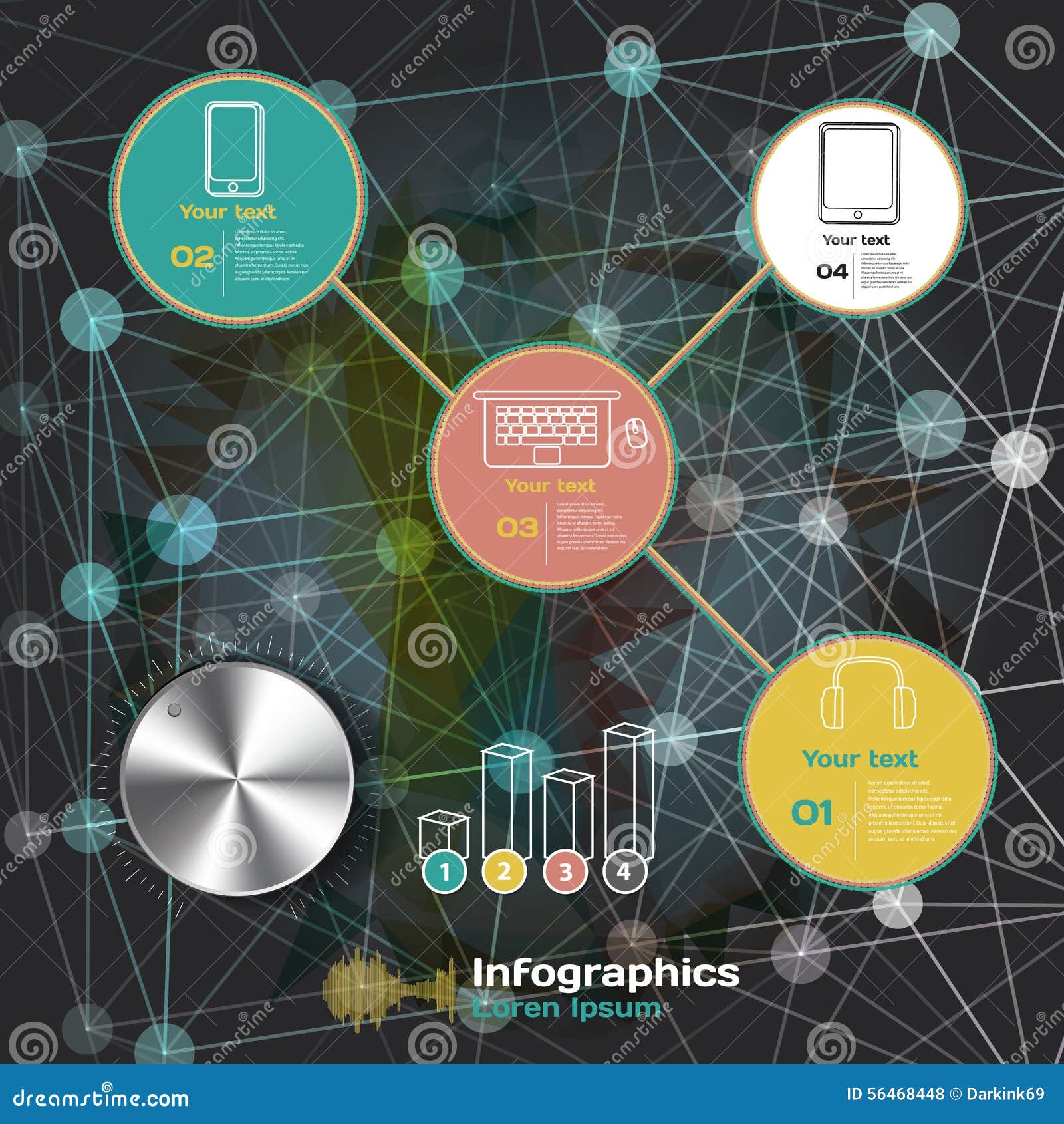 Infographics With Sound Waves On A Dark Background Vector Illustration ...