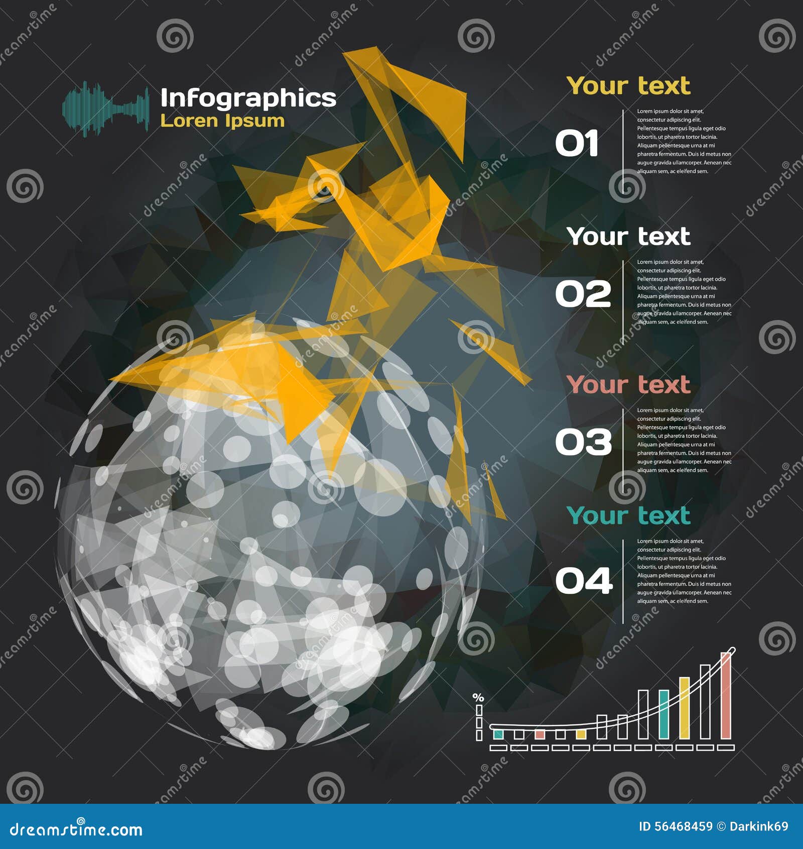 Infographics with Sound Waves on a Dark Background on Theme Stock ...