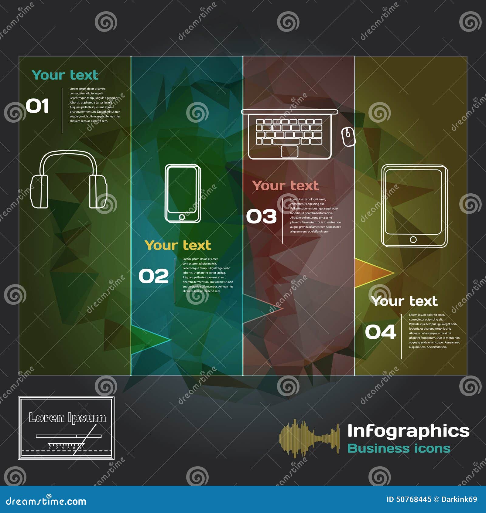Infographics with Sound Waves and Devices on a Dark Background Stock ...
