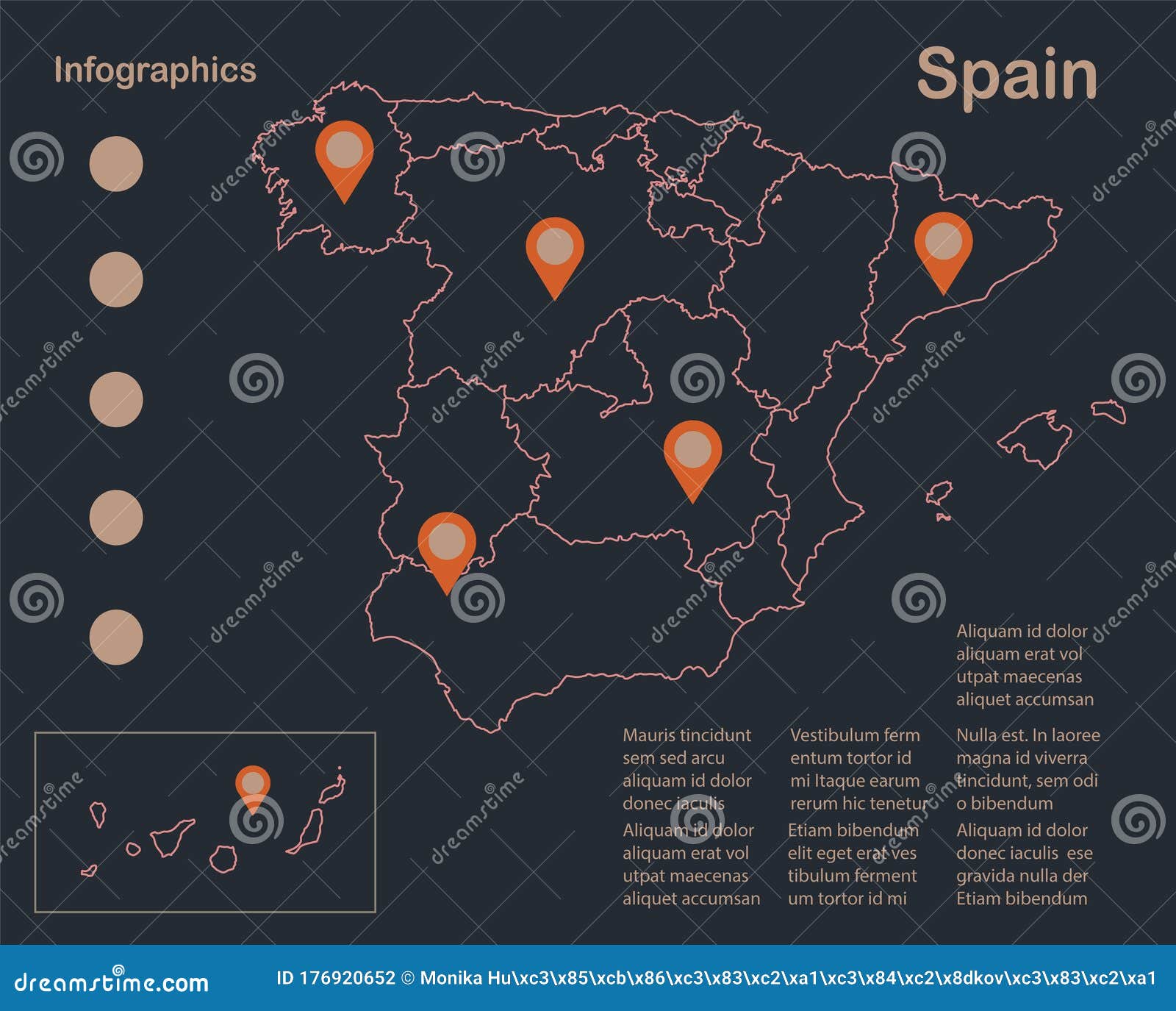 Infographics Spain Map Outline, Flat Design, Color Blue Orange Stock ...