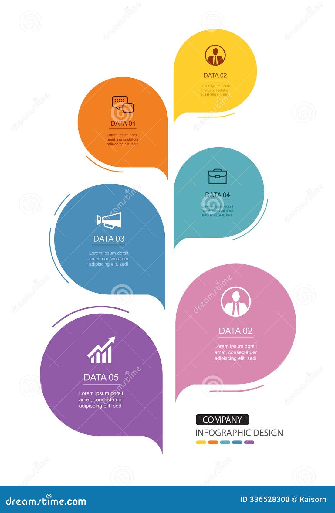 Infographics Speech Bubbles Timeline with 6 Number Data Template ...