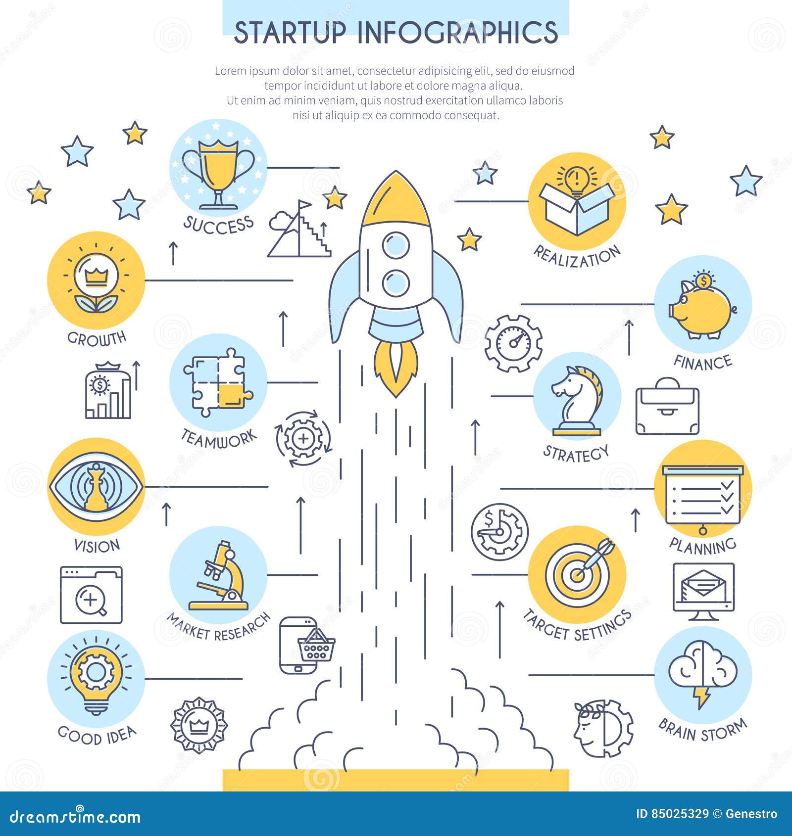 Infographics Startup Na Linha Estilo Lisa Ilustração Stock - Ilustração ...