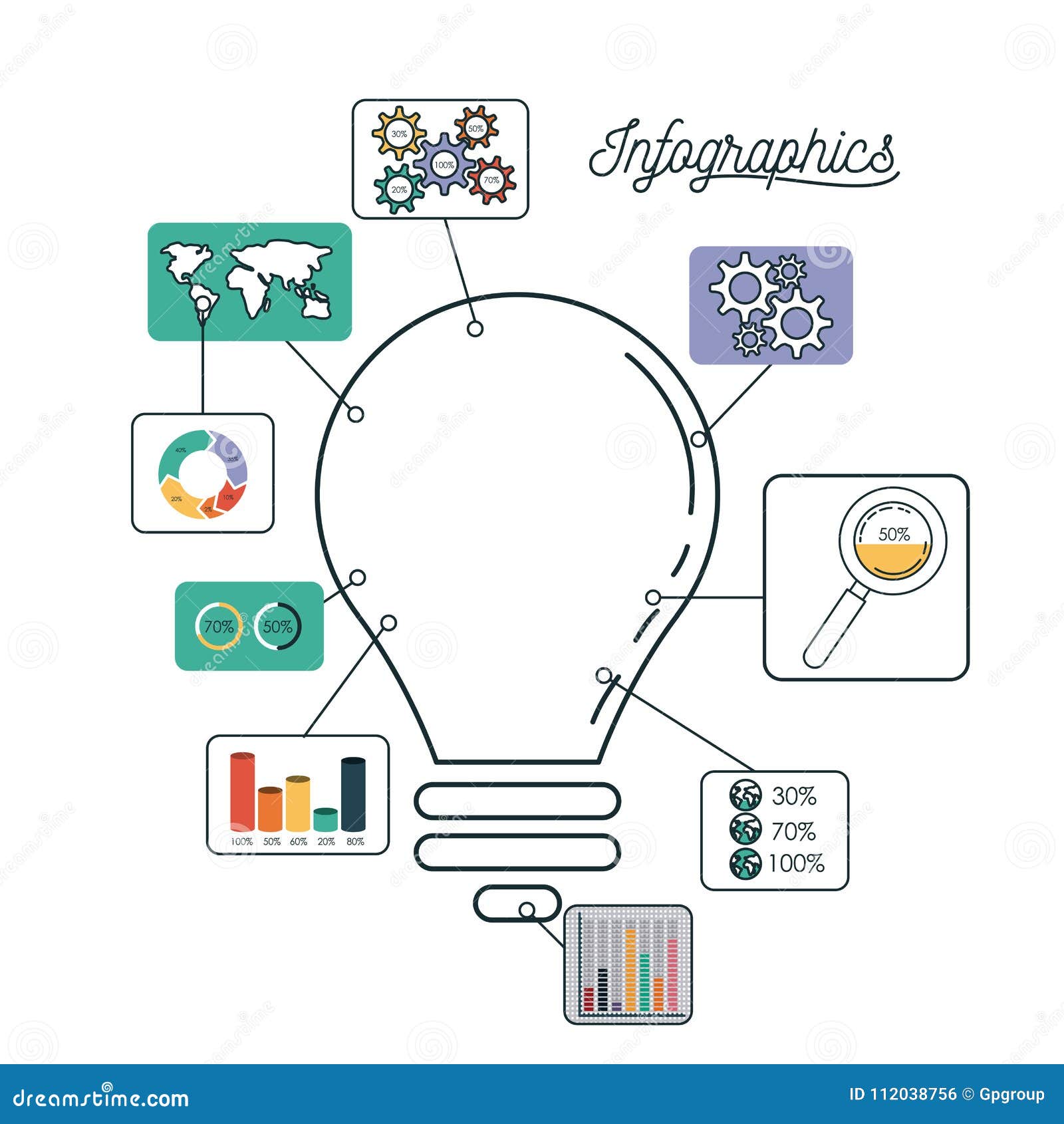 Infographics and Statistics with Light Bulb Stock Vector - Illustration ...