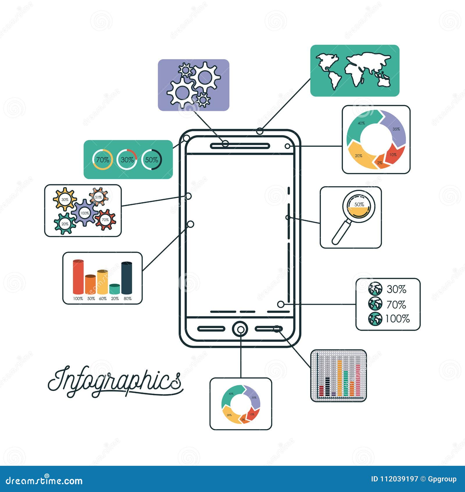 Infographics and Statistics with Smartphone Stock Vector - Illustration ...