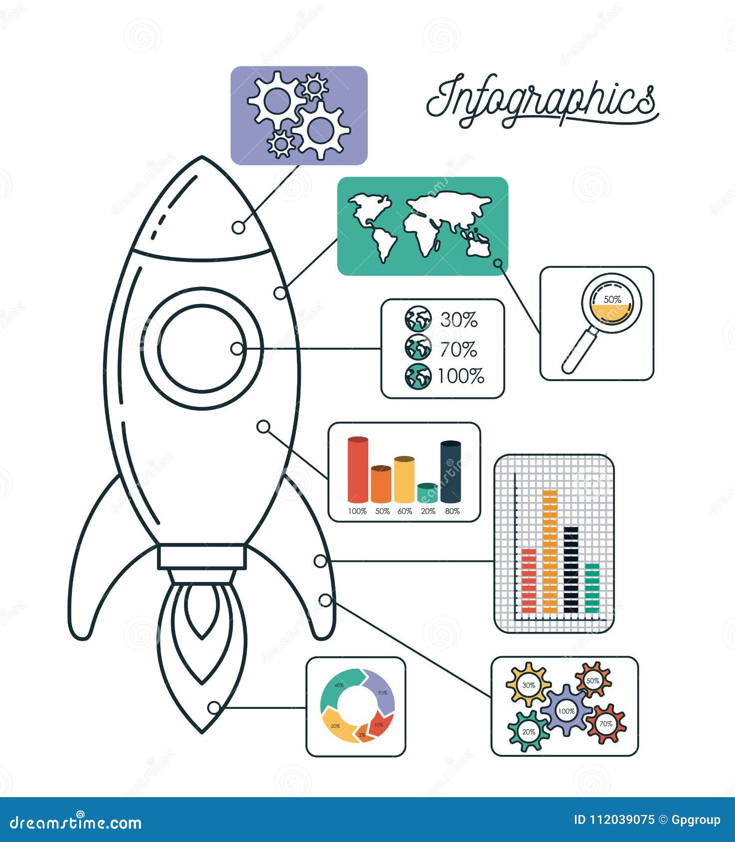 Infographics and Statistics with Spacecraft Stock Vector - Illustration ...