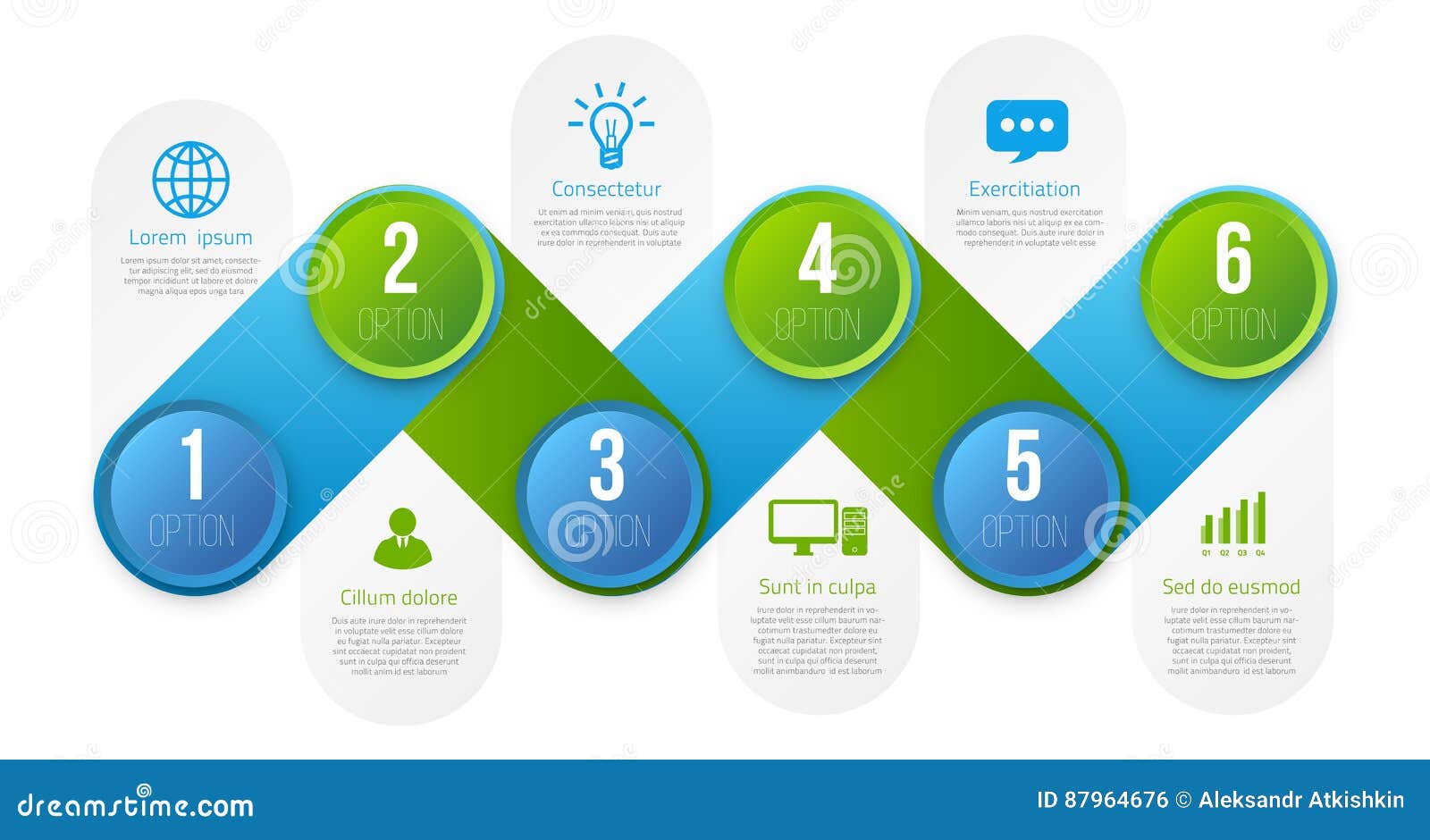 Infographics with 6 Steps or Options Blue and Green Stock Vector ...