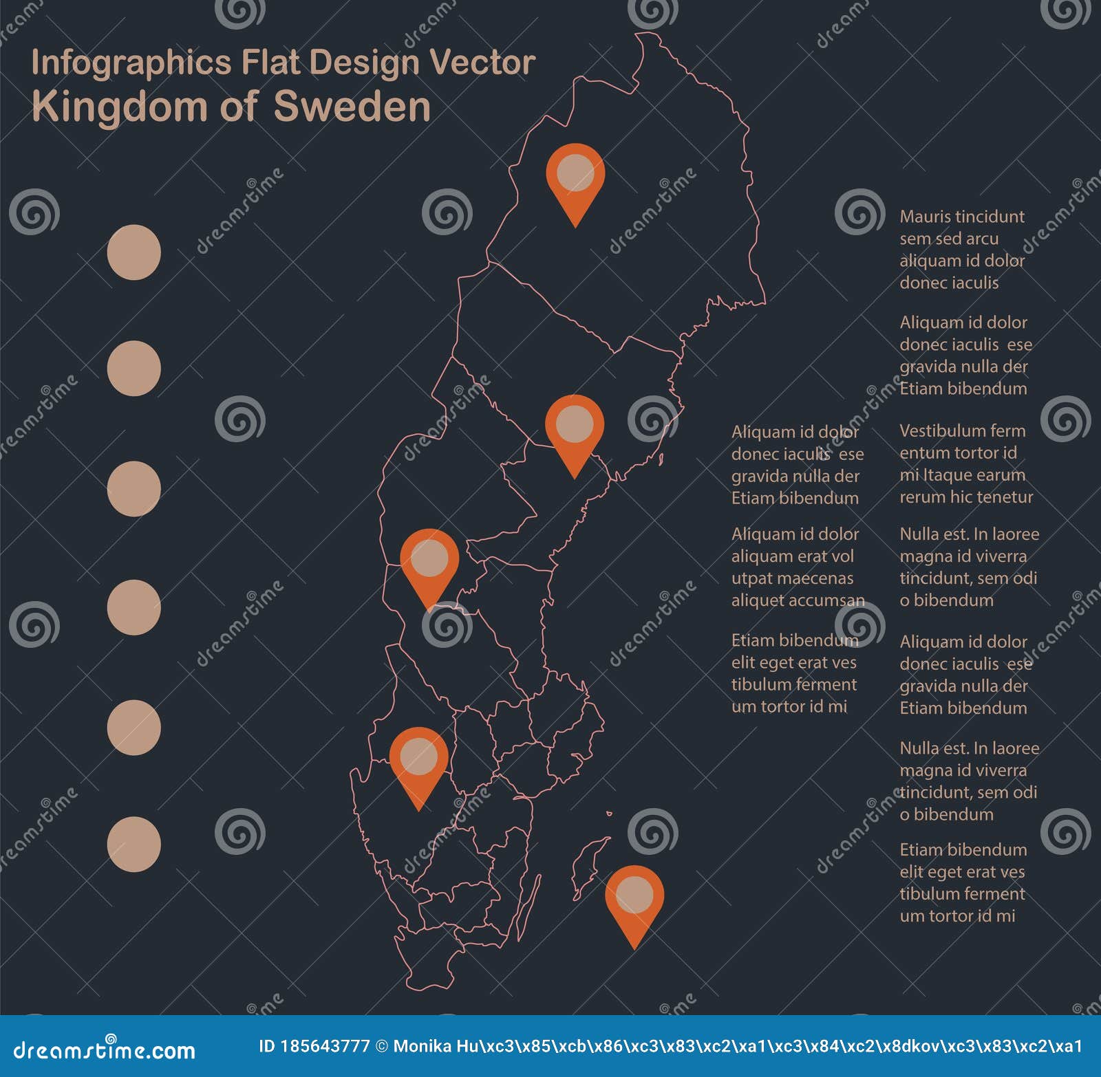Infographics Sweden Map Outline, Flat Design, Color Blue Orange Stock ...