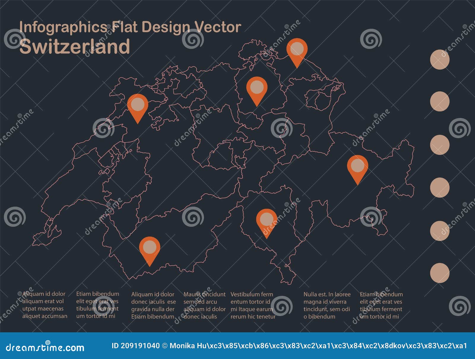 Infographics Switzerland Map Outline Flat Design Color Blue Orange ...