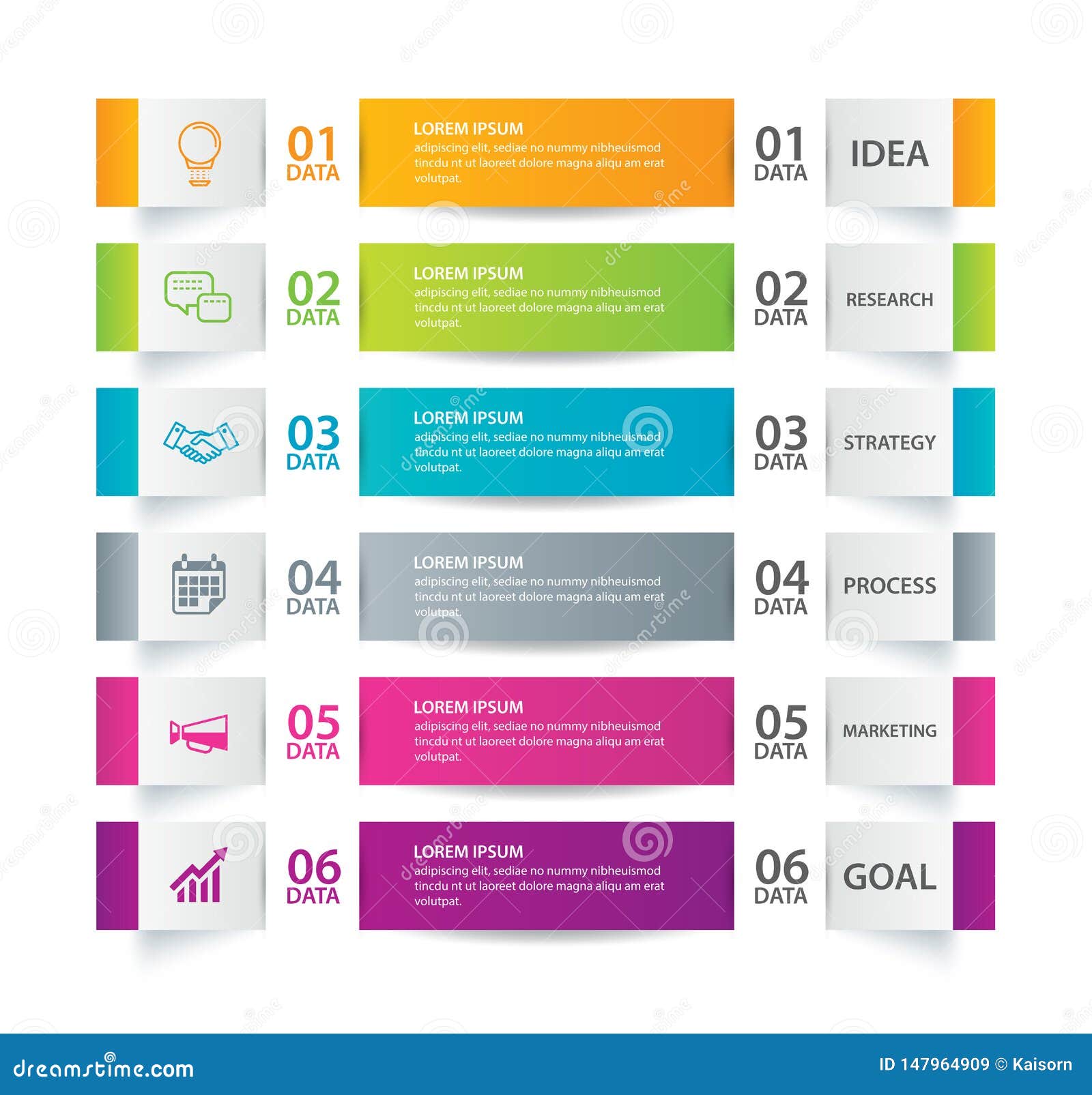 Infographics Tab in Horizontal Paper Index with 6 Data Template. Vector ...