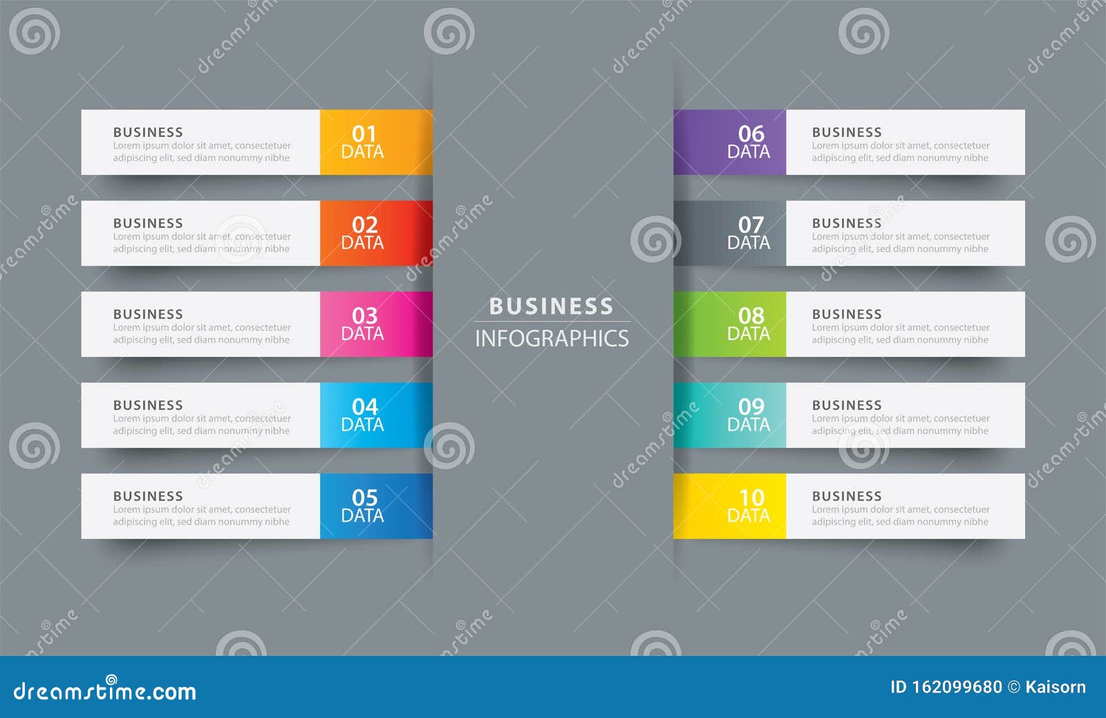 Infographics Tab Index in Horizontal Paper Index with 10 Data Template ...