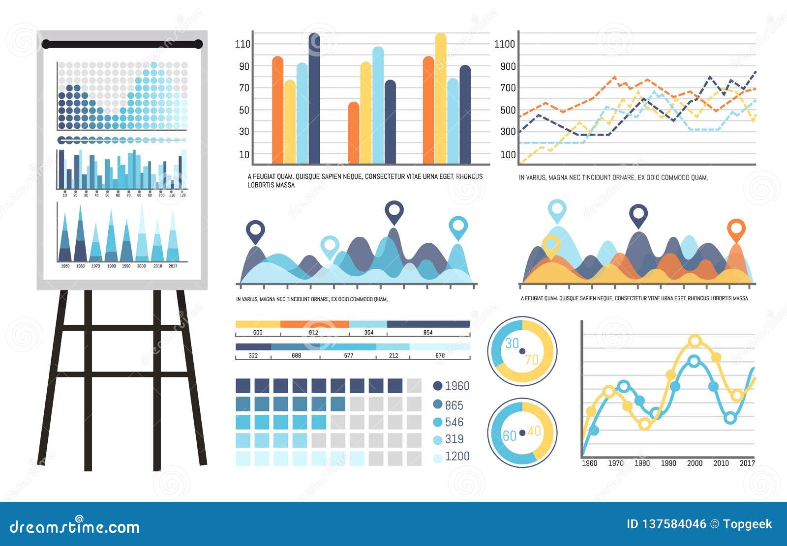 Infographics and Tables on Whiteboard Presentation Stock Vector ...