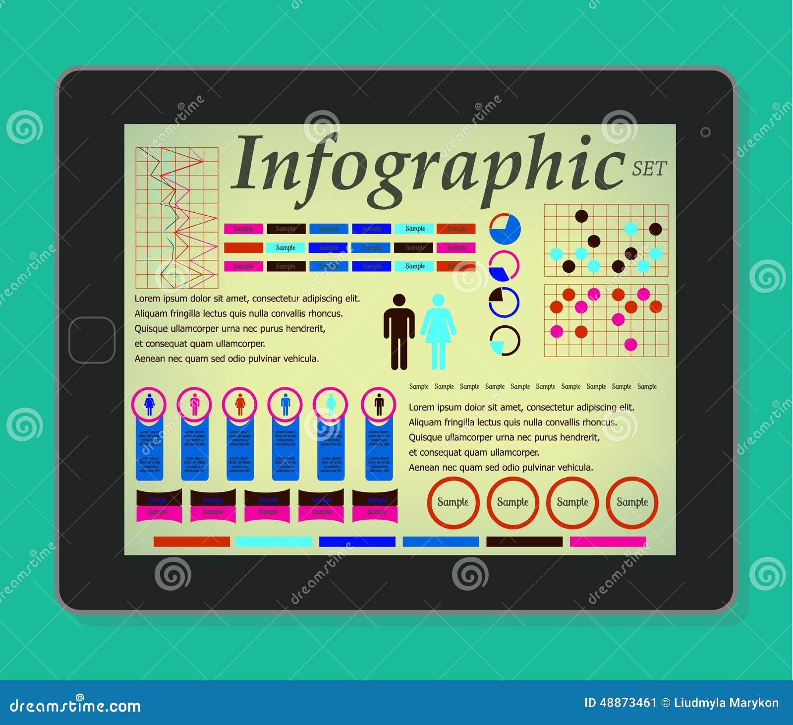 Infographics on the Tablet. Elements Set Man and Stock Vector ...