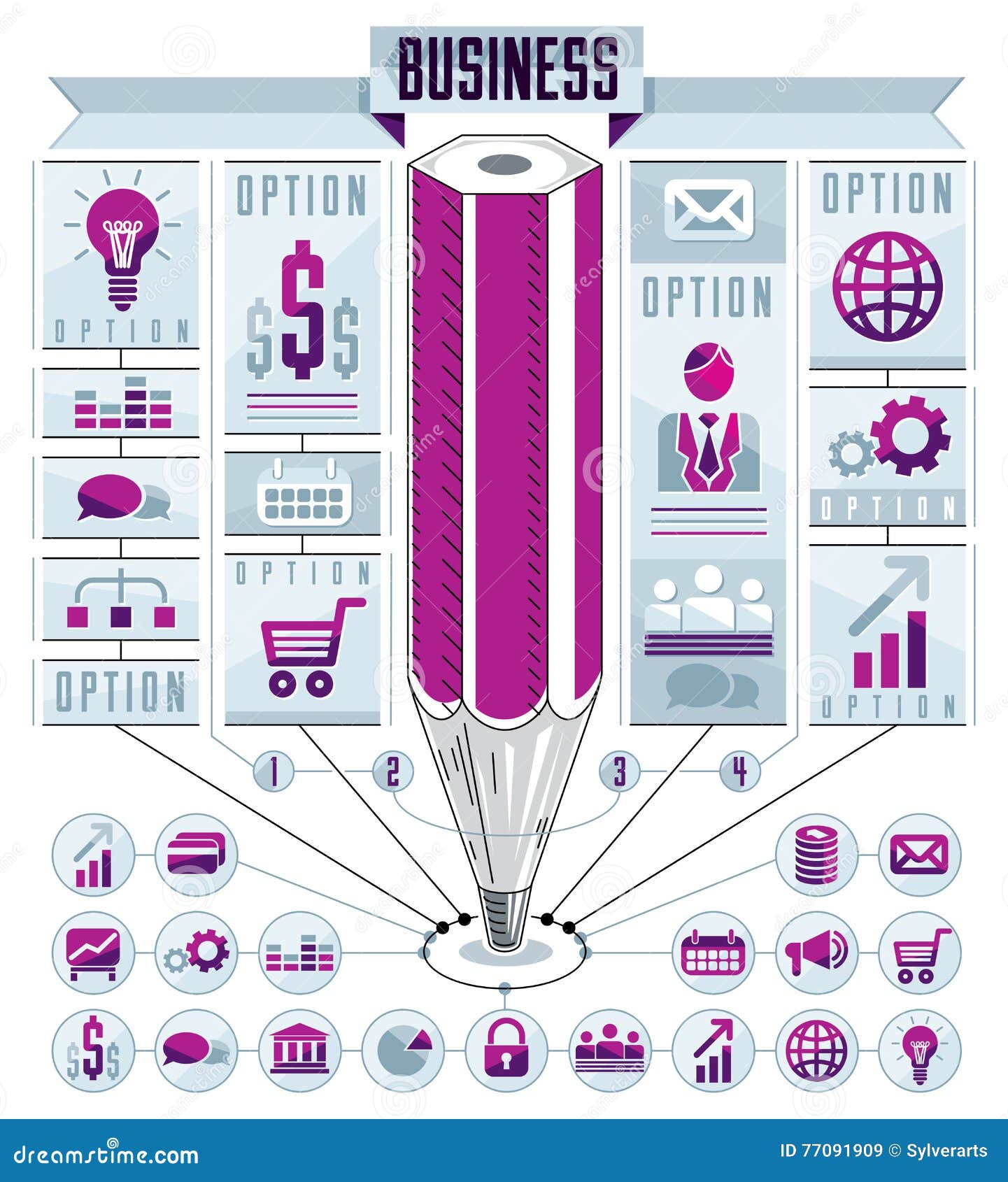 Infographics Template, Centered Dimensional Composition with Pen Stock ...