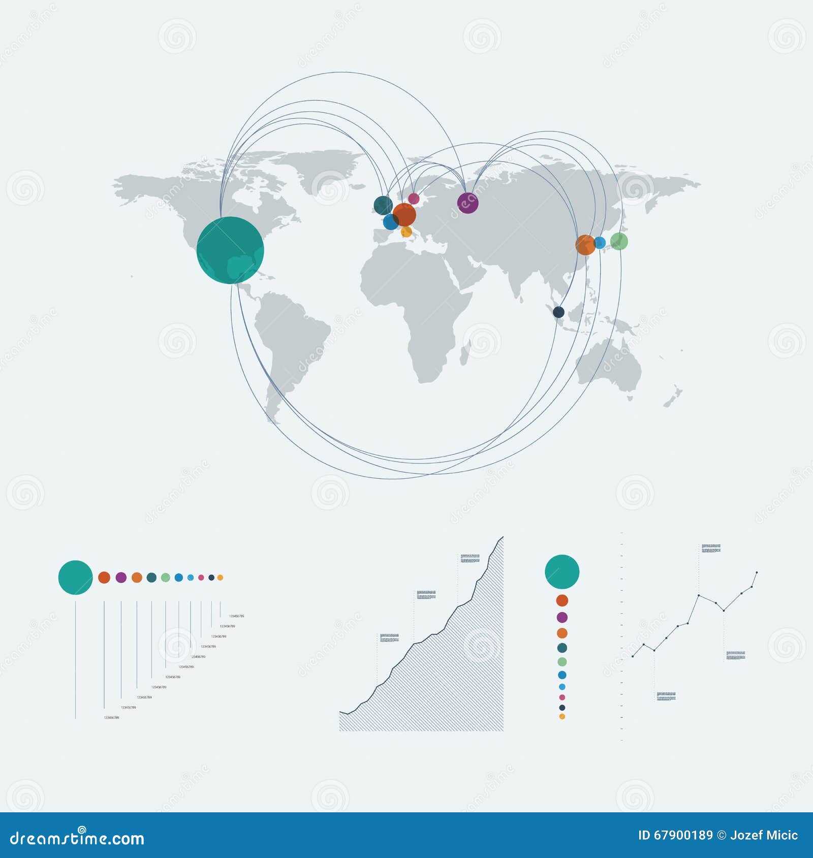 Infographics Template With World Map And Line Art Graphs, Charts. Data ...
