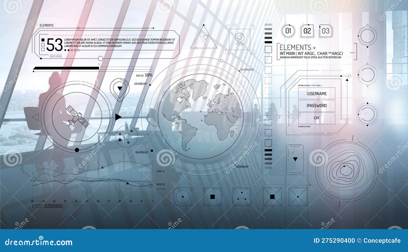 Satellite Communication Infographics on the Background of the Office ...