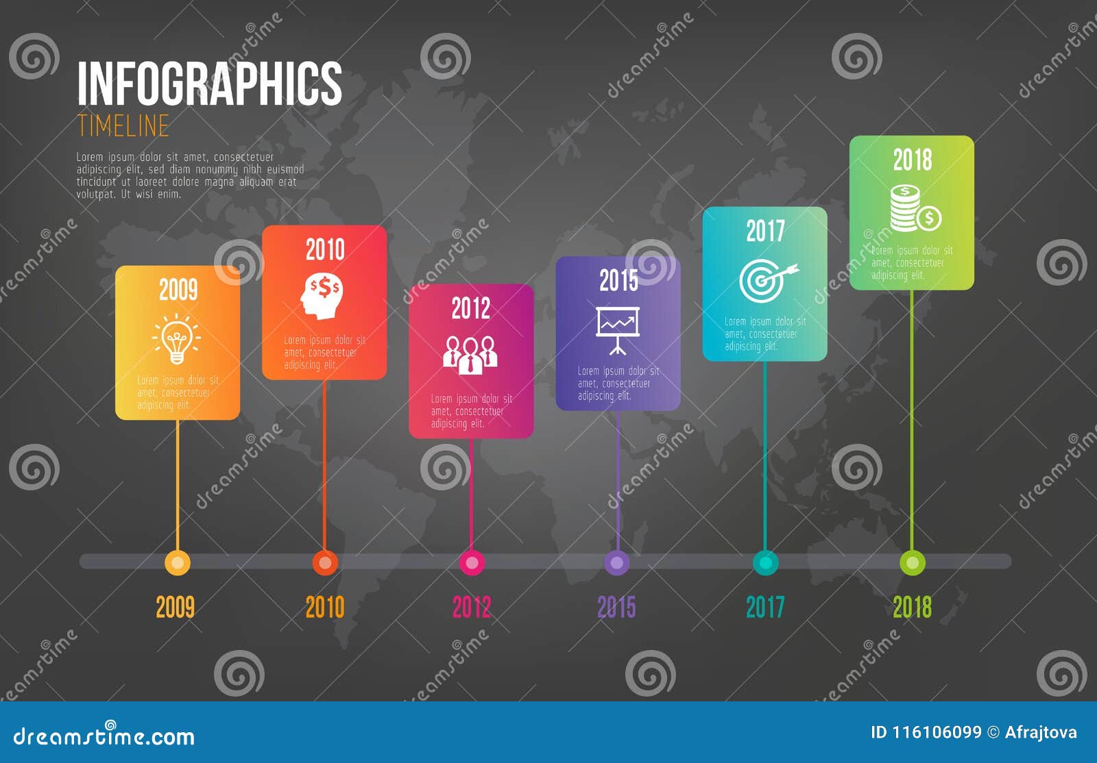 Infographics Timeline on Dark Background Stock Vector - Illustration of ...