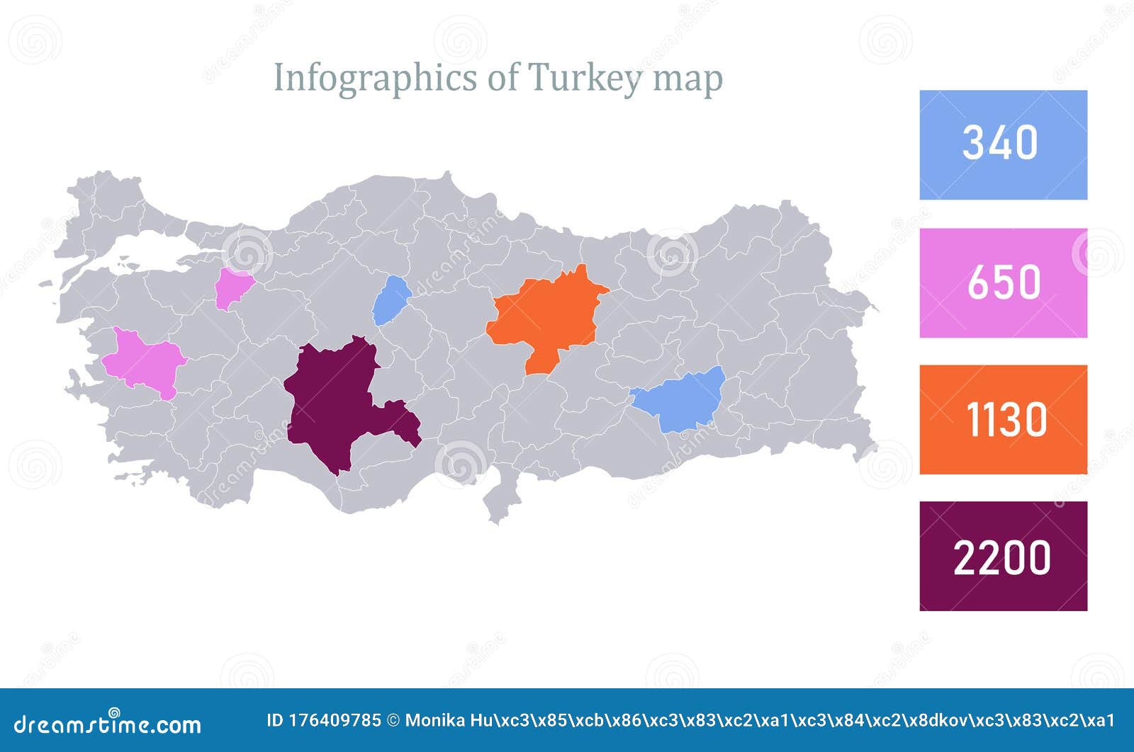 Turkey Map With Individual States Separated, Infographics With Icons ...