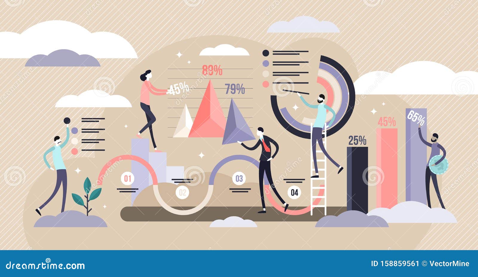 Infographics Vector Illustration. Flat Tiny Data Charts Persons Concept ...