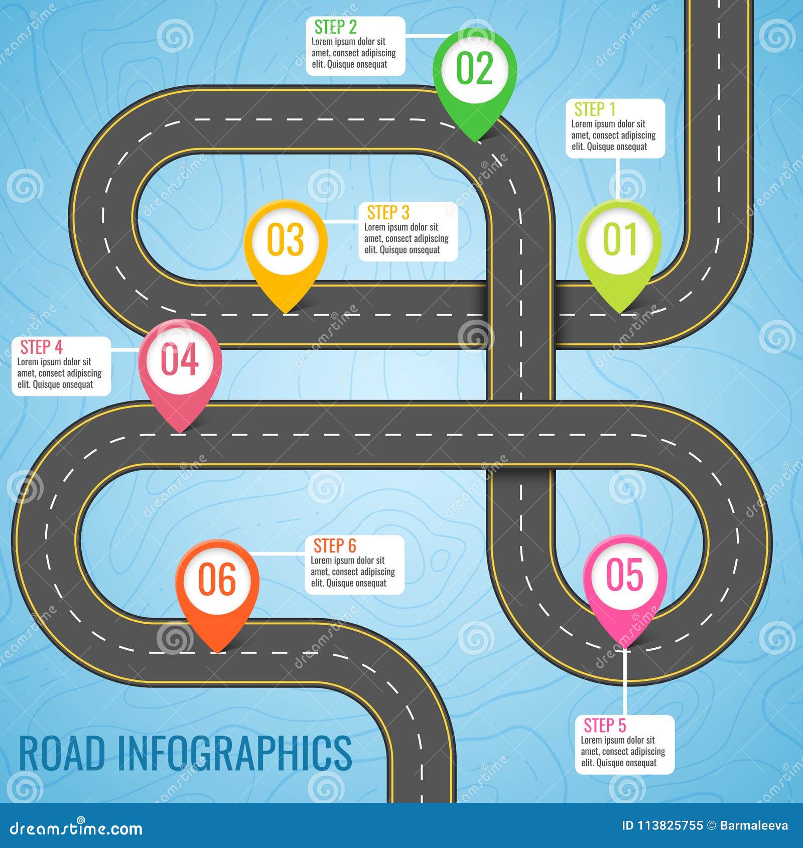 Infographics Template with Road Map Using Pointers. Top View Vector ...