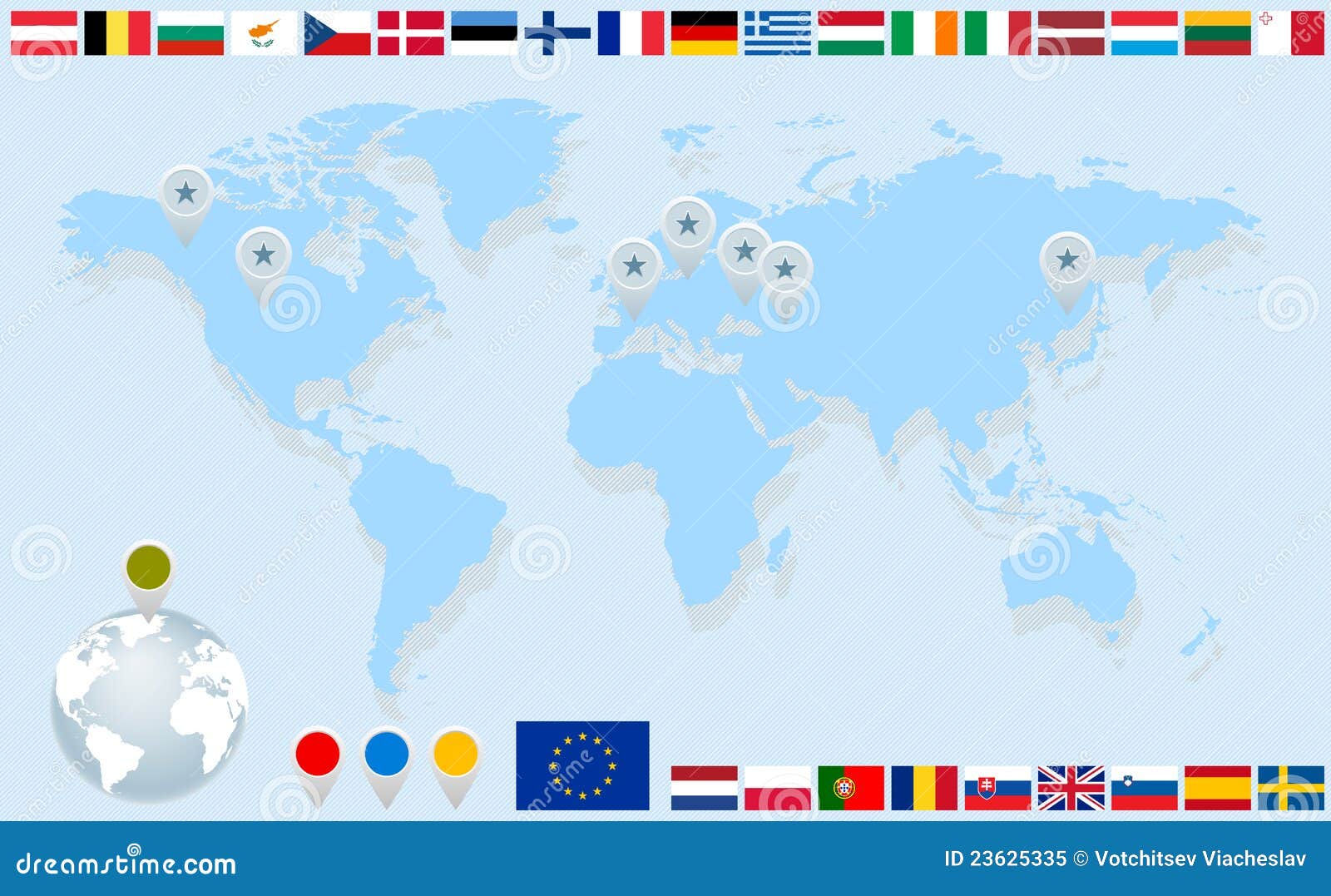 Infographics with World Map and Flags Stock Illustration - Illustration ...