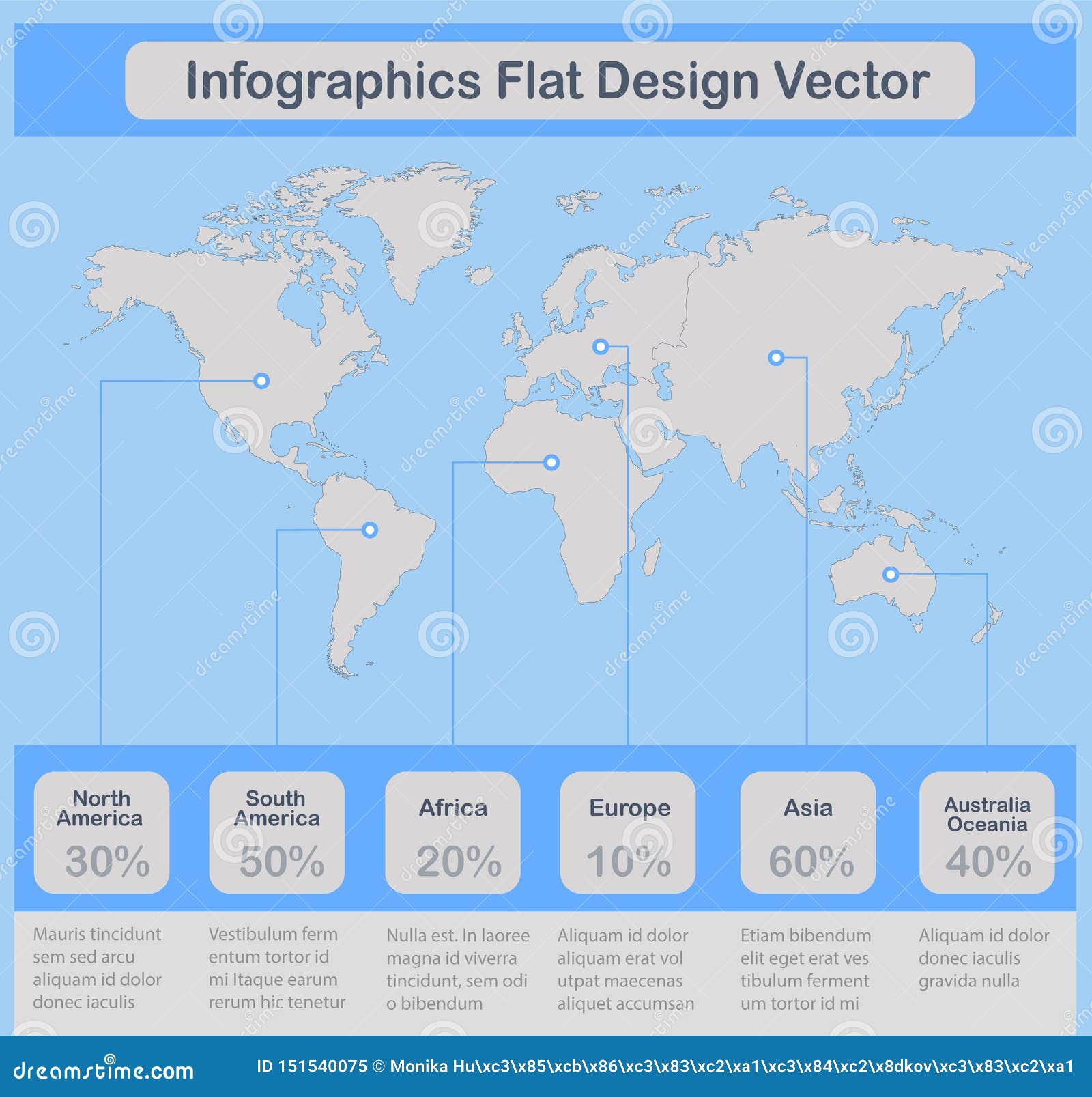 Infographics World Maps of Continents on Background with Blue Grey ...